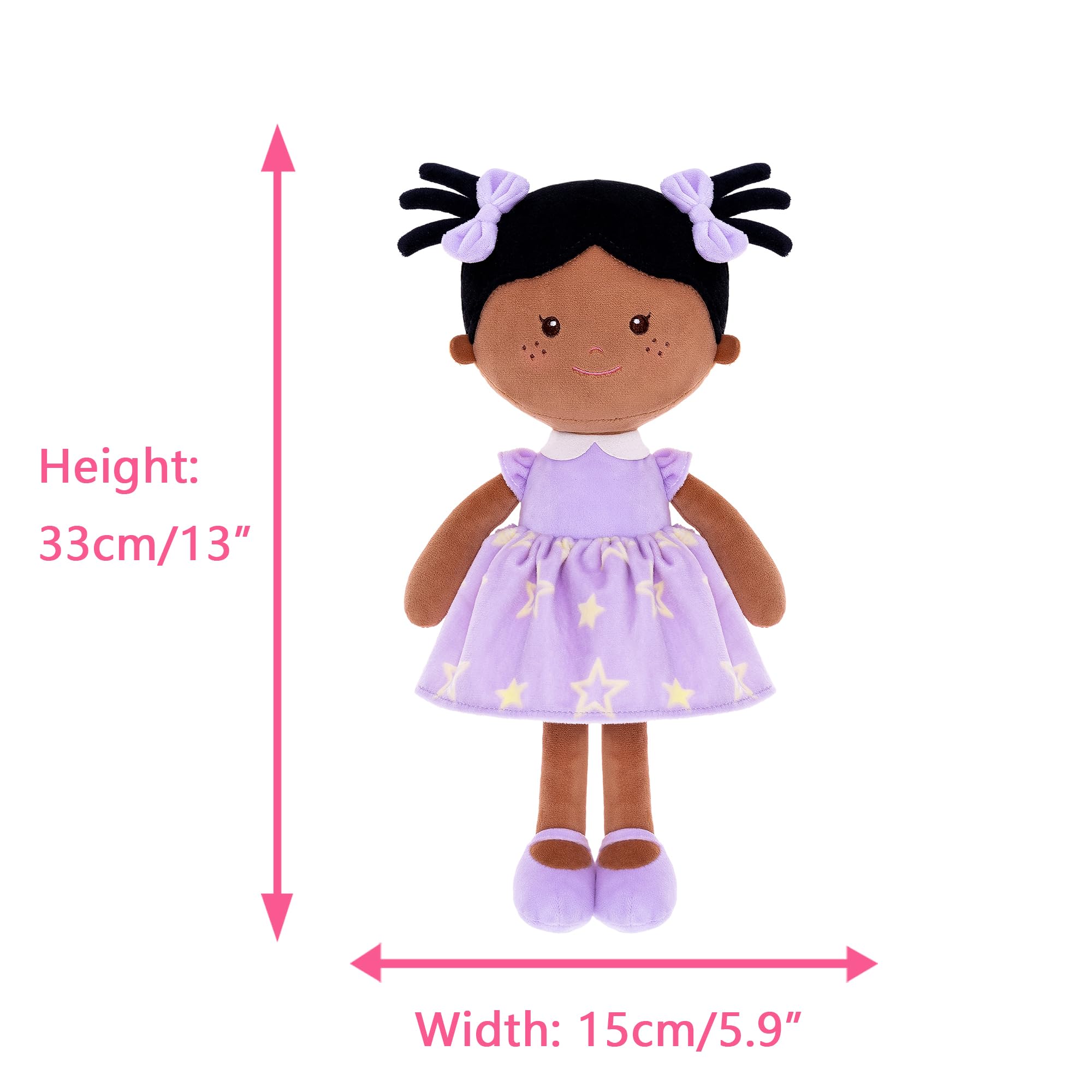 Onetoo First Baby Doll Plush Rag Doll Sleeping Cuddle Buddy Doll Soft Baby Doll Wear Star Purple Dress 14"(Milly Series)