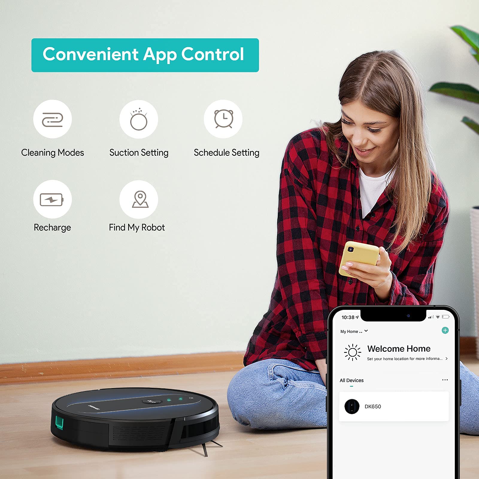 Robot Vacuum,Deenkee Wi-Fi/App/Alexa Robot Vacuum Cleaner and Mop 2000Pa Suction for Pet Hair,Hard Floors,Carpets(160 Mins Runtime,6 Cleaning Mode,Smart Navigation & Mapping,Self-Charging,Thin,Quiet)