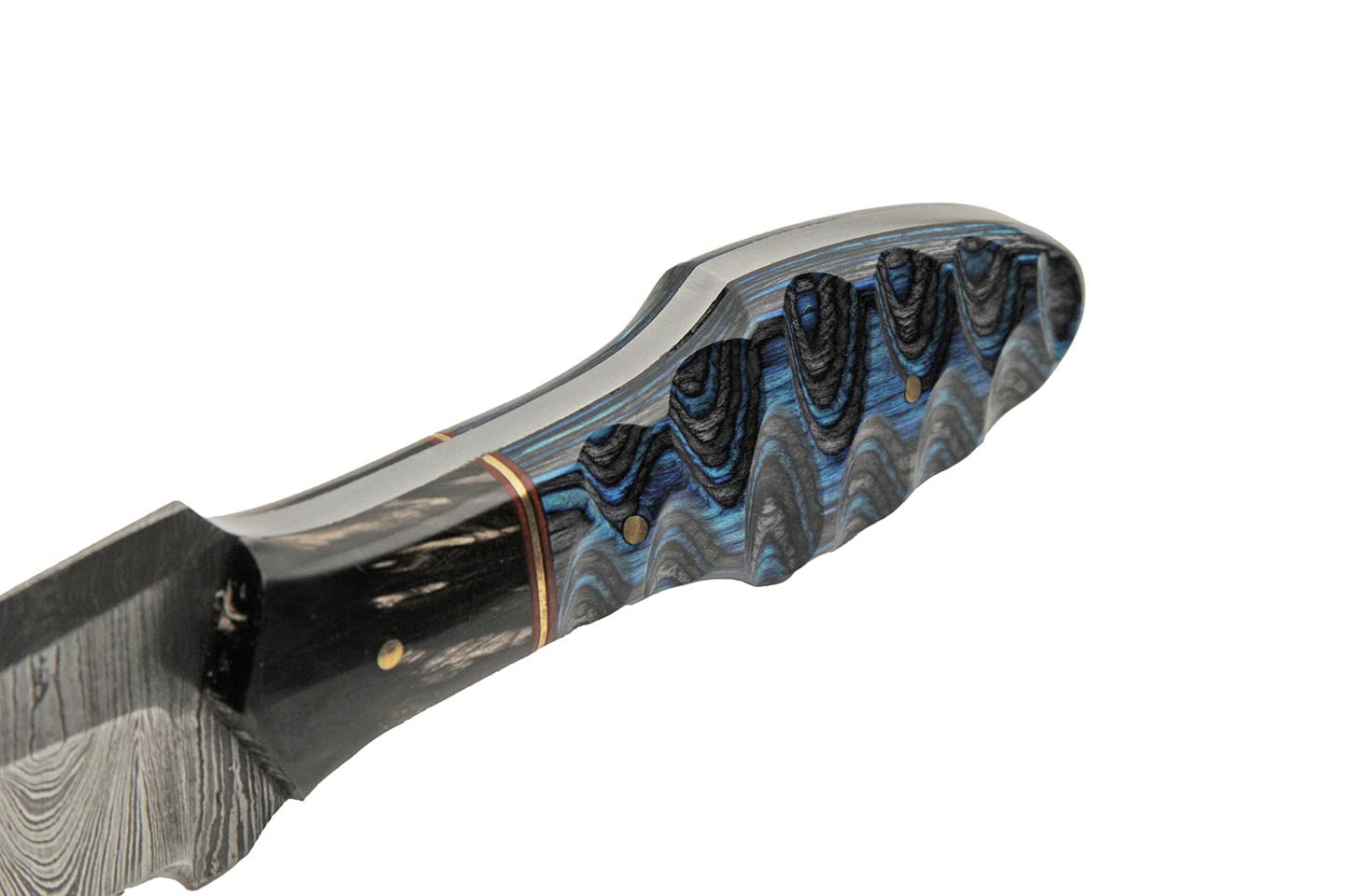 Ocean Ripple Damascus Steel Blade | Grooved Wood 8 inch Hunting Knife