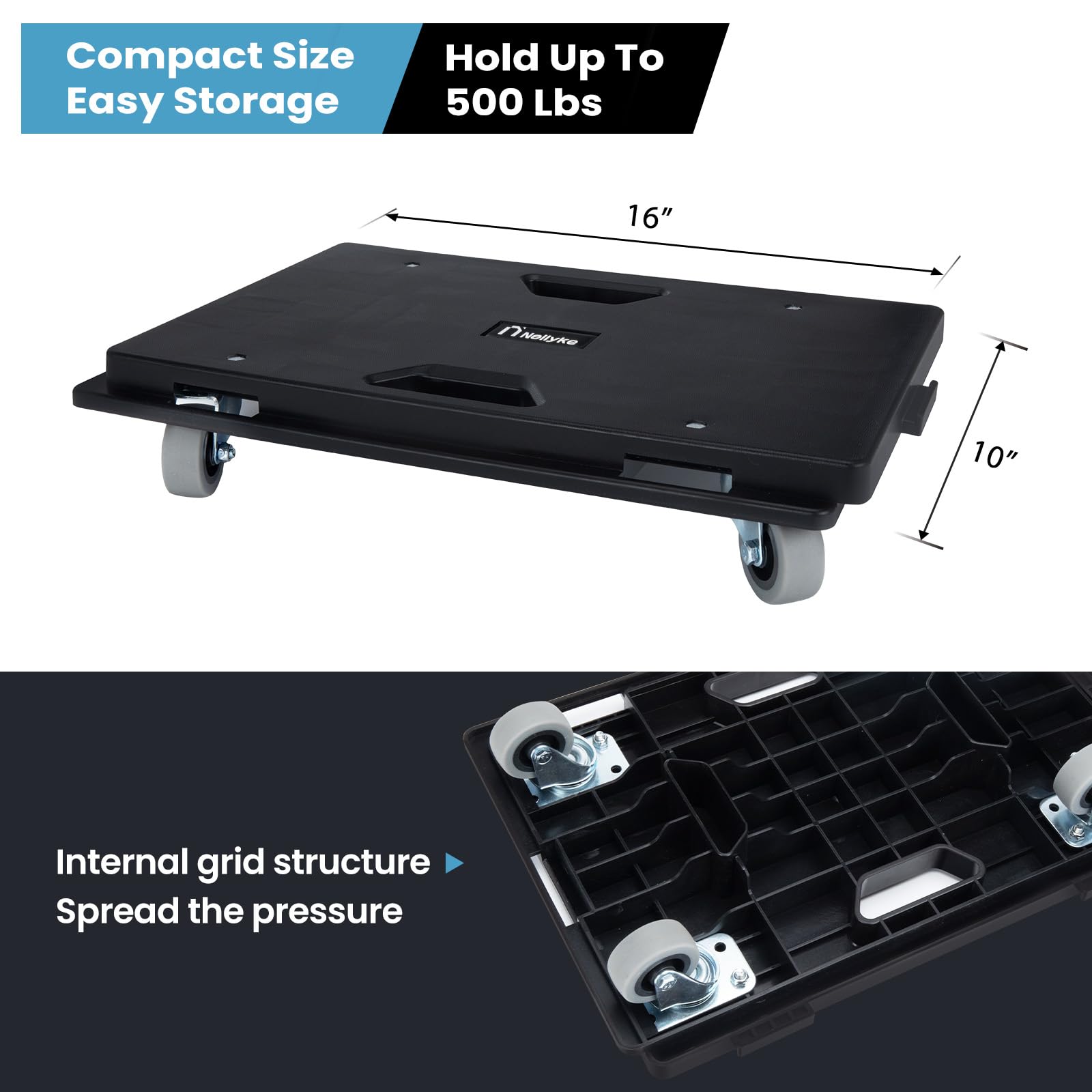 Nellyke Furniture Dolly, 2 Pack Moving Dolly,16IN-10IN 500LBS Capacity, Furniture Movers 4 Wheels Heavy Duty, Modular Connectable Small Flat Dolly, Practical Portable Dollies