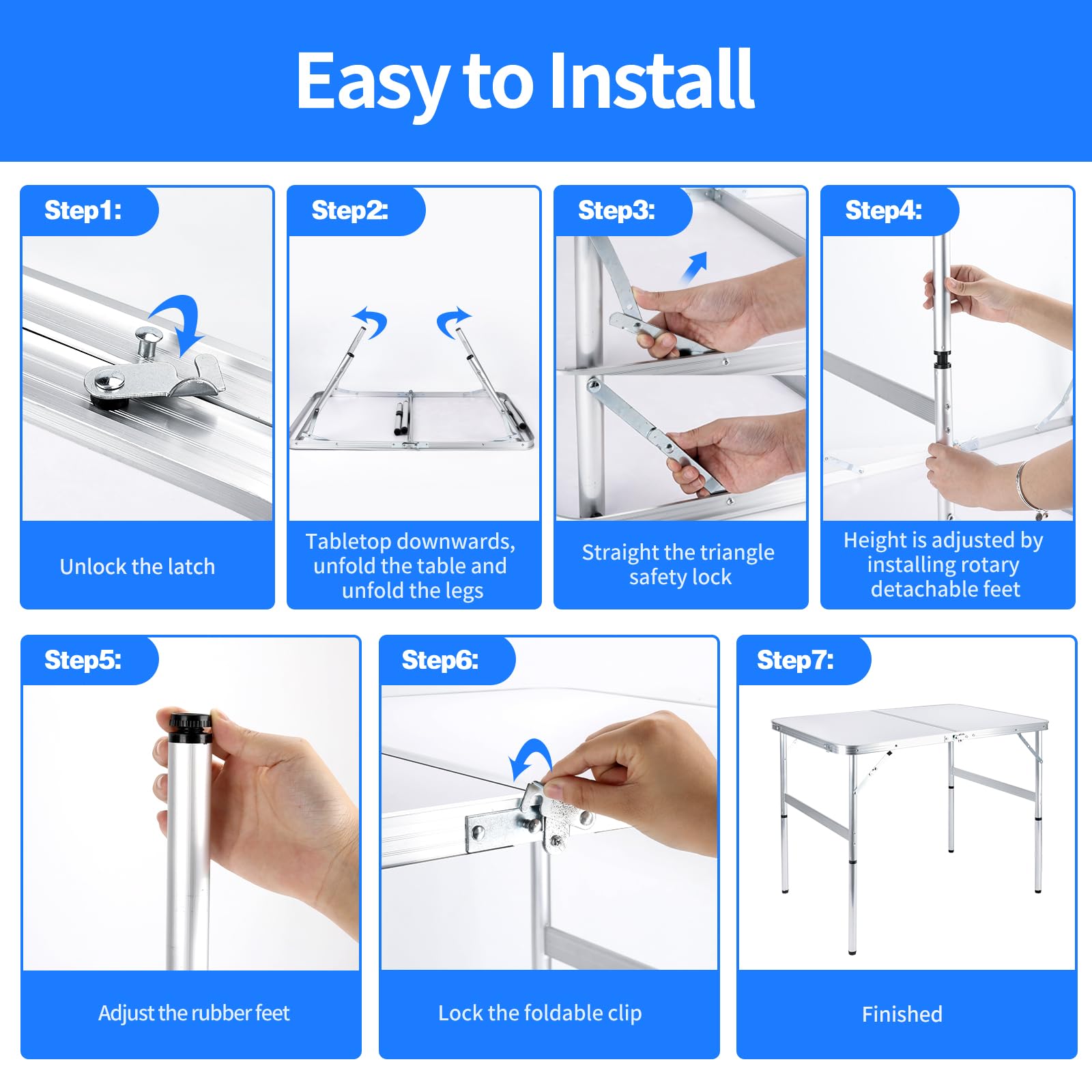 Moosinily Folding Camping Table 3 Ft Portable Picnic Table Foldable 2 Height Adjustable Aluminum Camp Table Outdoor for Card BBQ White 35.2×23.6 inch