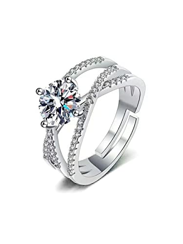 Velamnia Statement Ring for Women Adjustable White Cubic Zirconia Engagement Wedding Band Rings Eternity Ring #6-10# (White)