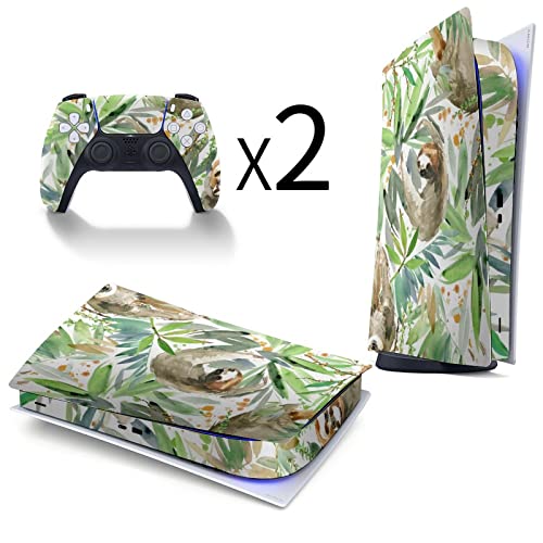 Wataercolor Sloth Full Protective Skin Cover Design Wrap Decal Sticker Compatible with PS5 Digital Edition Console and Controller