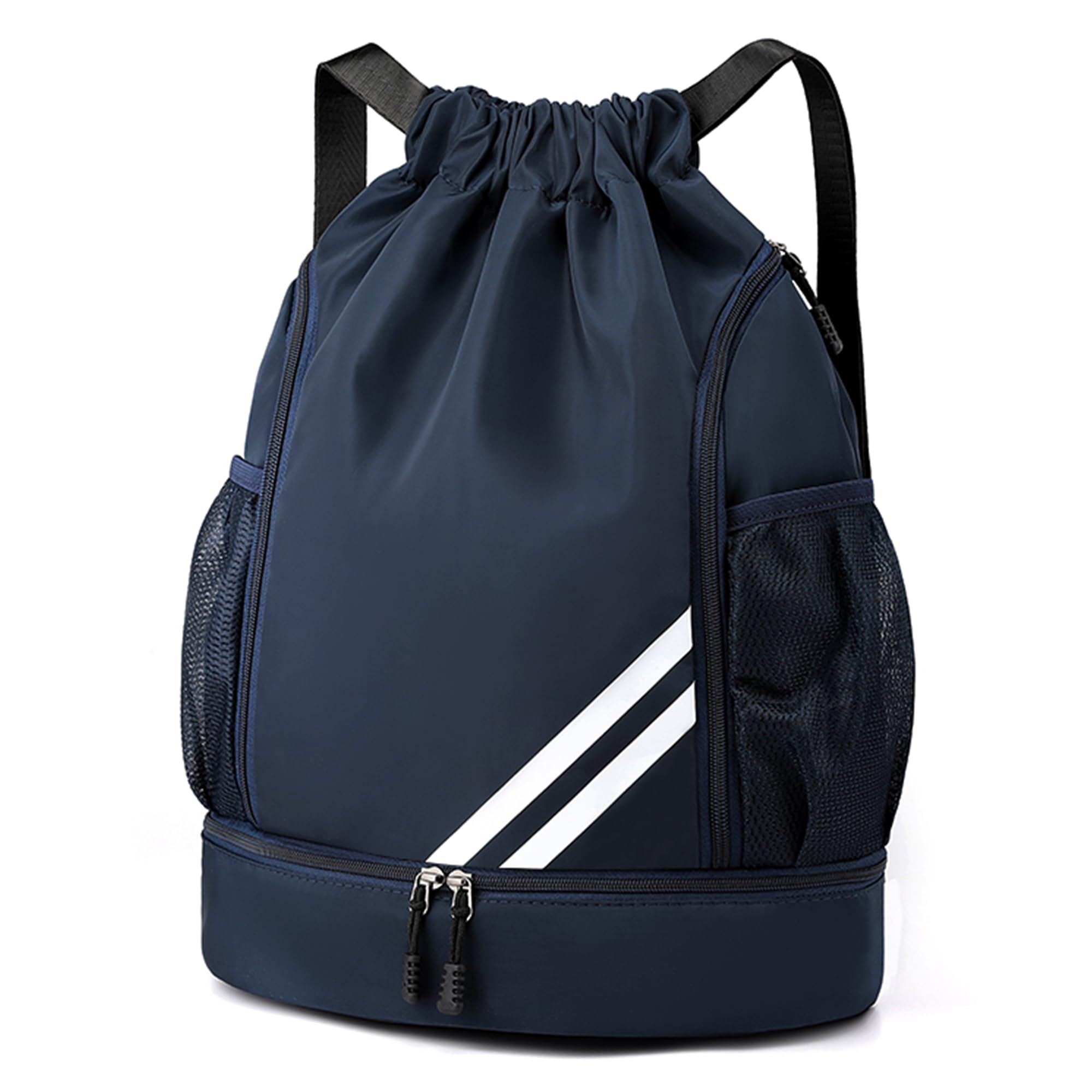 neyrat Water Resistant Sport Drawstring Backpack Gym Draw String Back Bag with Shoes Compartment for Men Women Children (Navy Blue)
