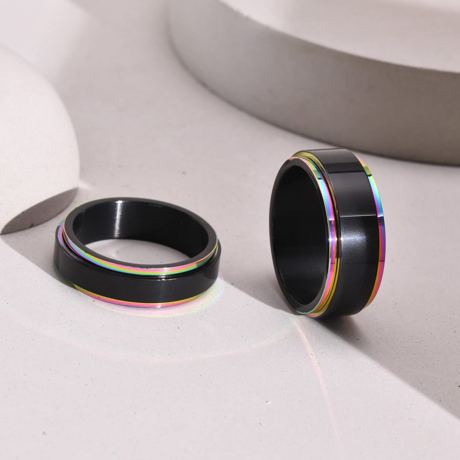 XUANPAI Personalized LGBT Pride Spinner Rings for Men Women Black LGBTQ Wedd4pcs Couple Necklace Bracelet Set,9