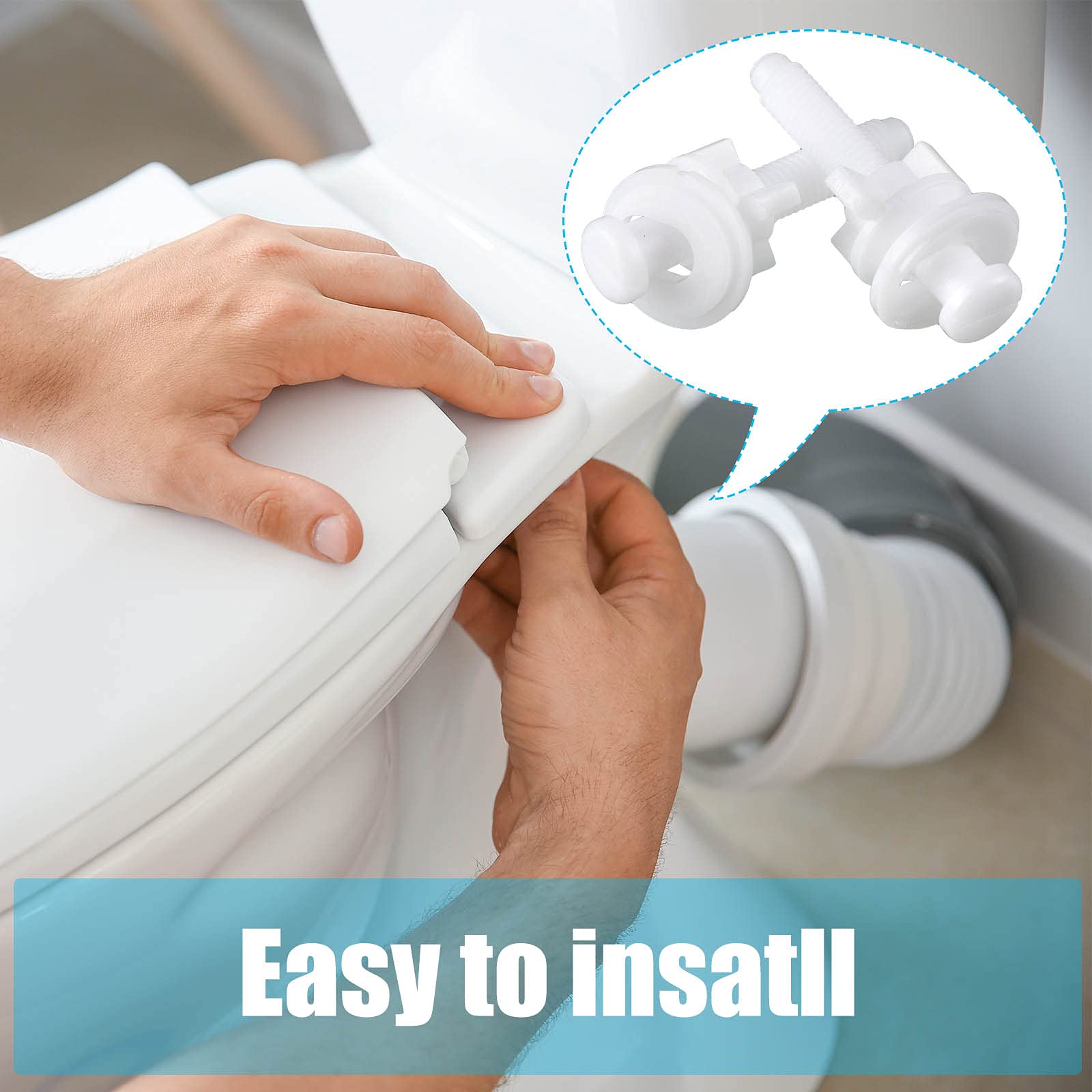 Toilet Seat Screws Replacement Plastic Toilet Seat Hinge Bolt Screws with Plastic Nuts and Washers Parts Kit for Fixing the Top Toilet Seat, White (2 Pieces)