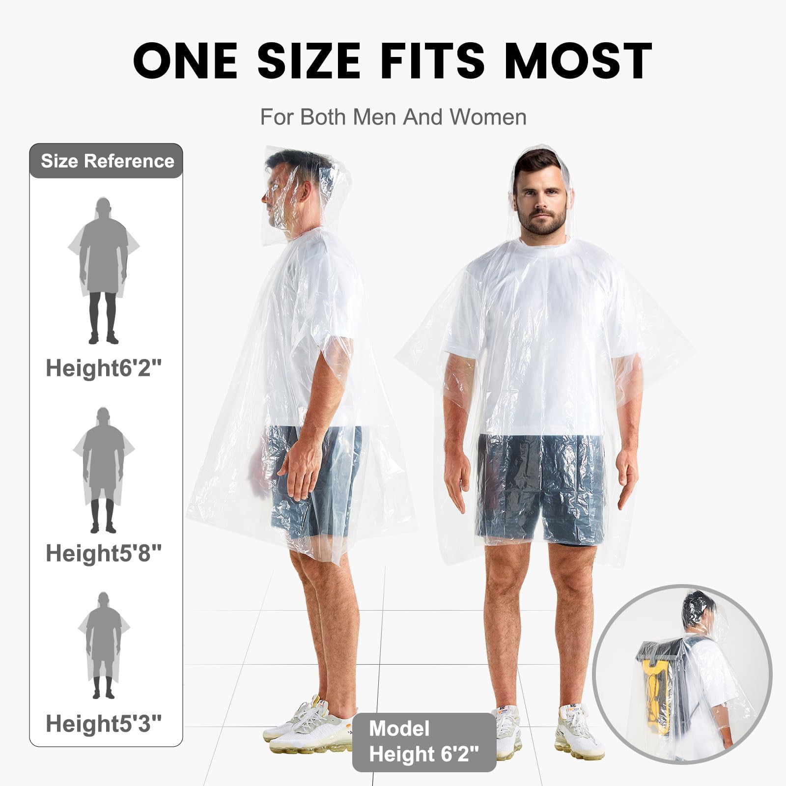 PTEROMY Thickened Disposable Rain Ponchos for Adults, 1.5mil Rain Poncho (5Pk)