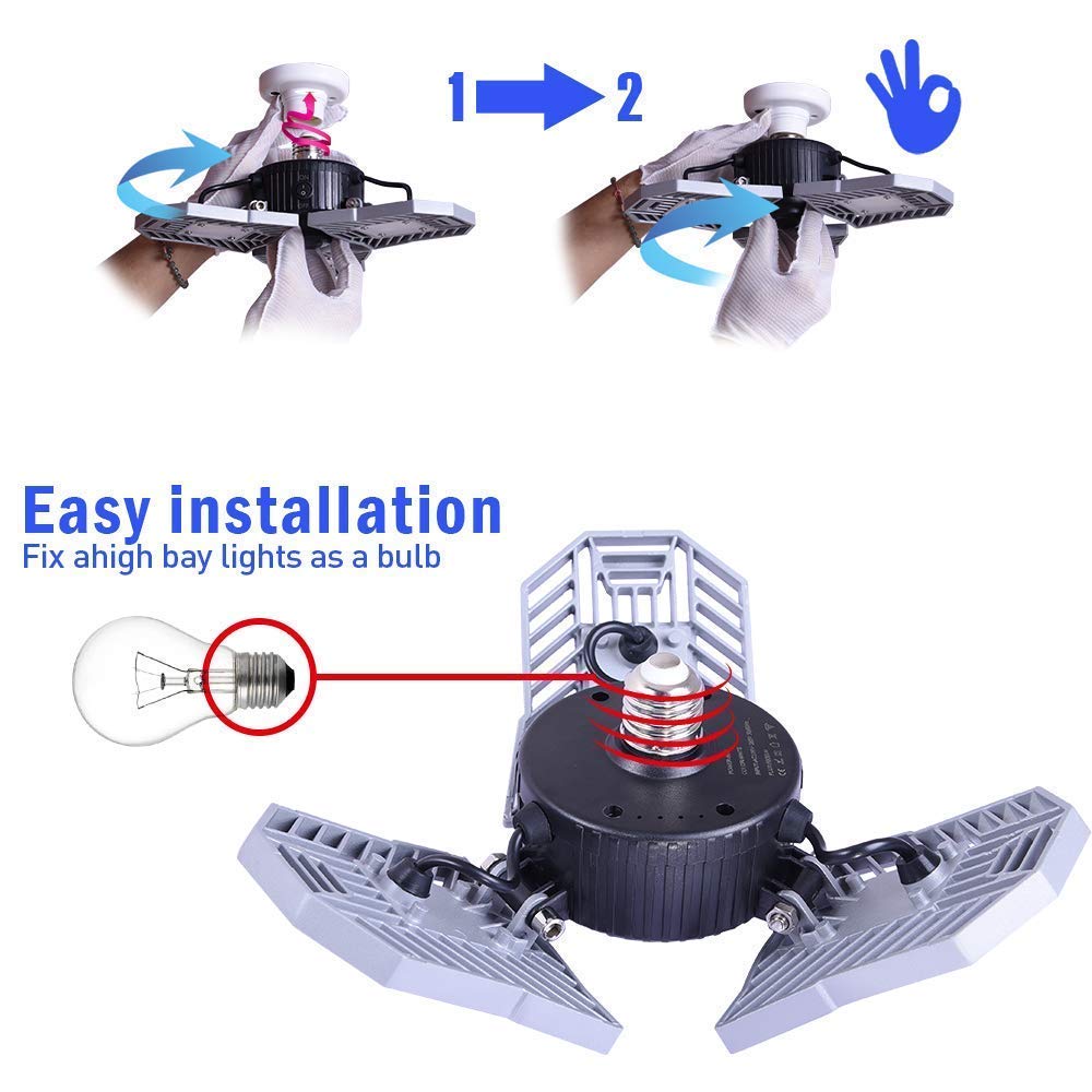 nathome led Garage Lights,216 LED Eqv 200w,Aluminium lamp,E26 Garage Lighting,deformable Leaf Garage Light,Indoor use for Led Shop Lights,Workshop Light(Eqv 200w Plastic Lamp)