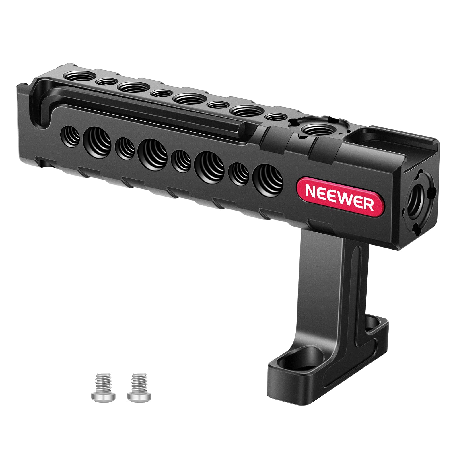 Neewer Top Handle Grip, Video Camera Cage Handle with Locating Holes, 1/4" & 3/8" Mounting Screws, and Cold Shoes for LED Light, Monitor, Microphone, Compatible with SmallRig Camera Cage - VS104