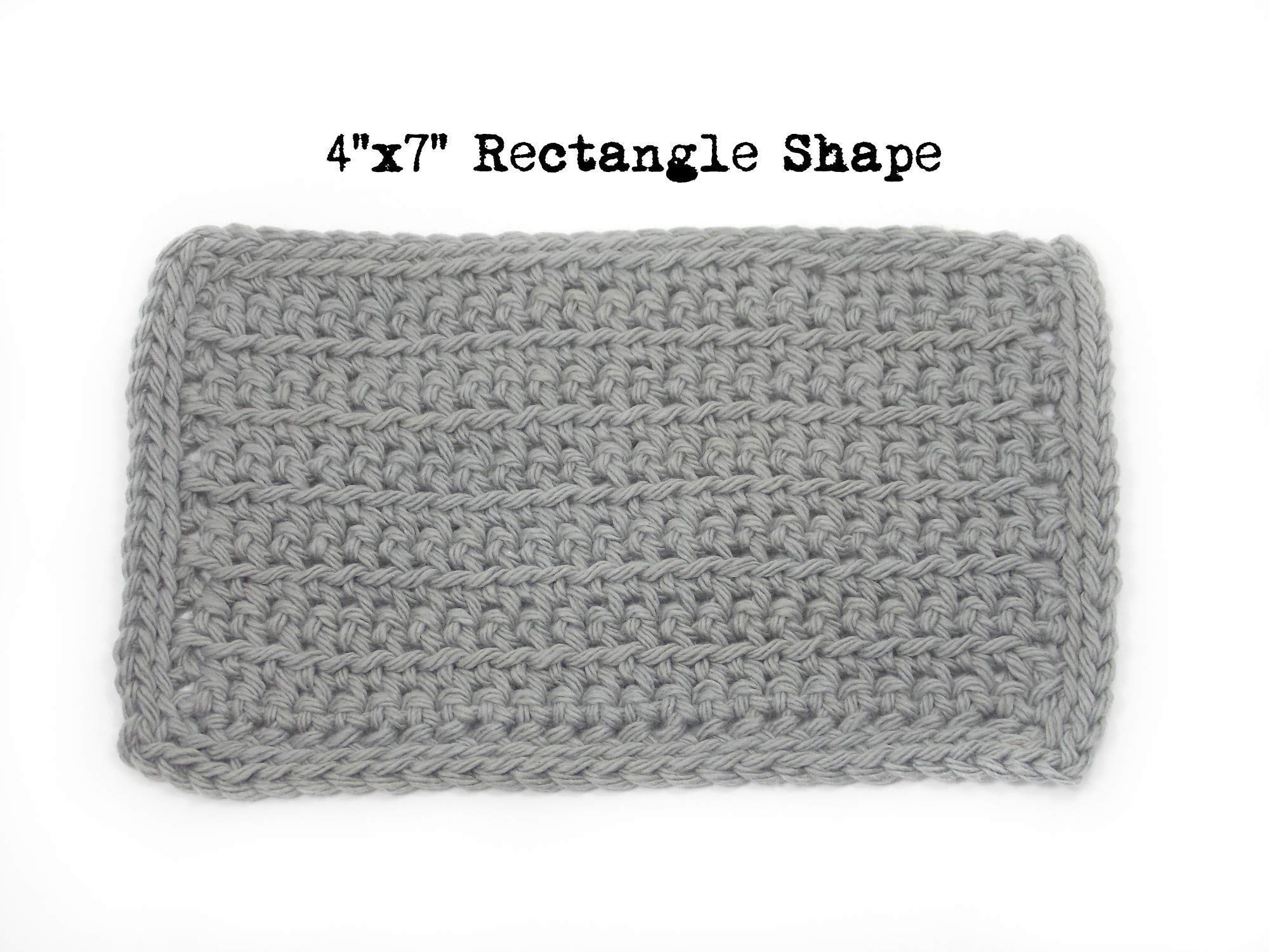 Set of 4 Handmade Grey 4 inch x 7 inch Rectangular Crochet Cotton Dishcloths, Gray Dishrags