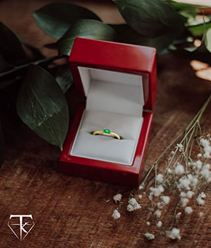 Takar Solid 14k Yellow Gold Solitaire Oval Genuine Emerald Stackable Ring (Size 9.5)