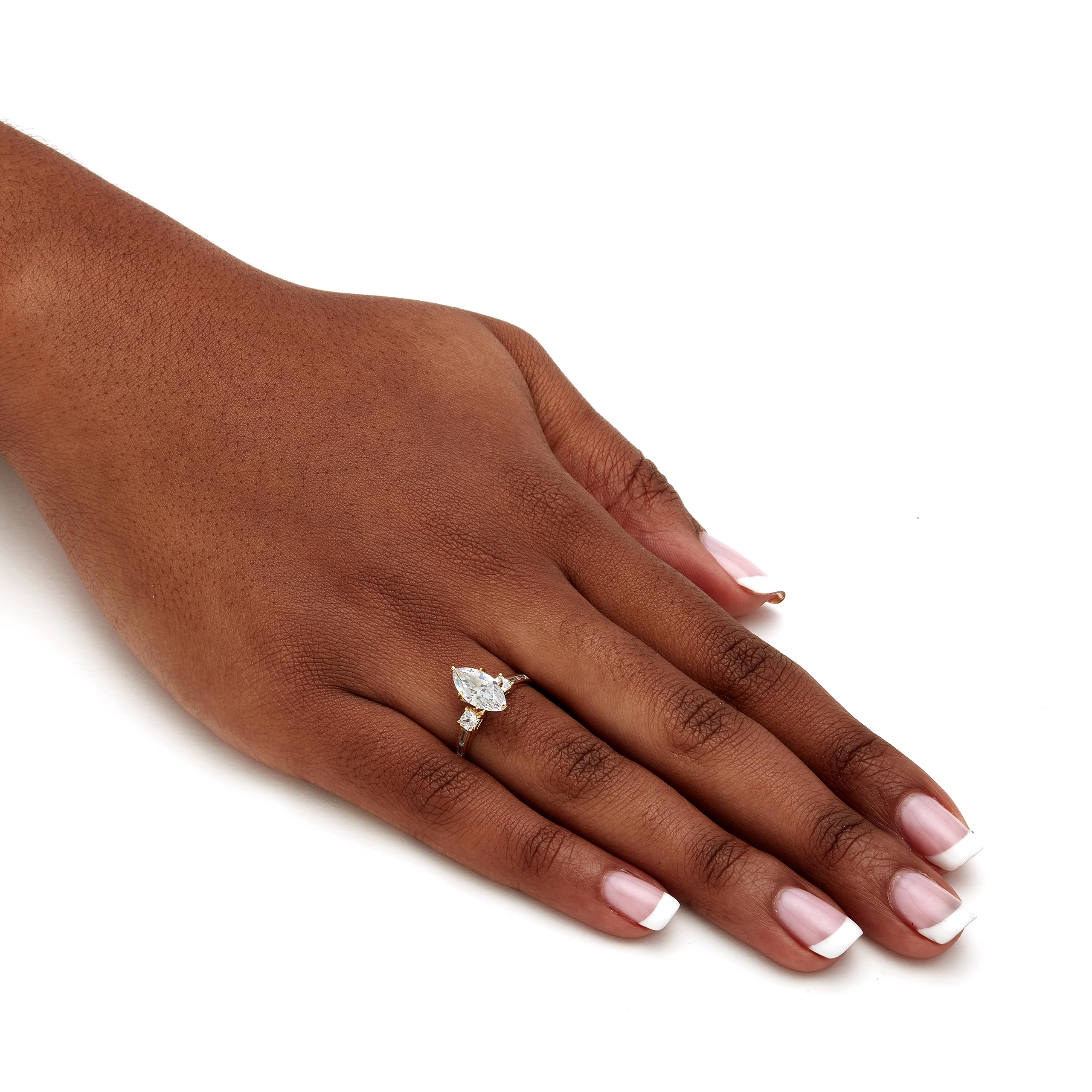 PalmBeach 10K Yellow or White Gold Marquise Cut and Baguette Cubic Zirconia Engagement Ring Size 7