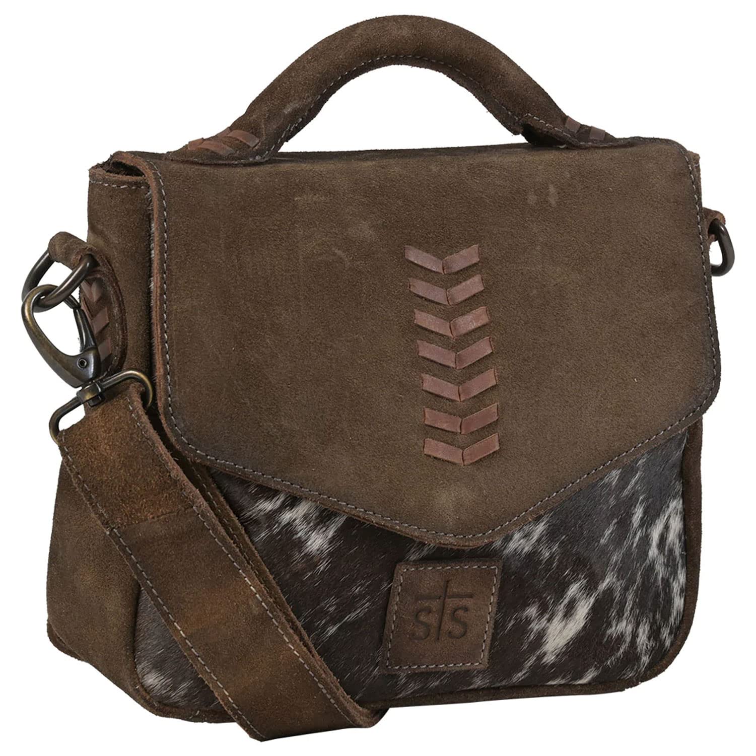 STS Ranchwear Women's Cowhide Saddle Tramp Dakota Crossbody Durable Bag with Adjustable & Removable Leather Strap, Brown Suede