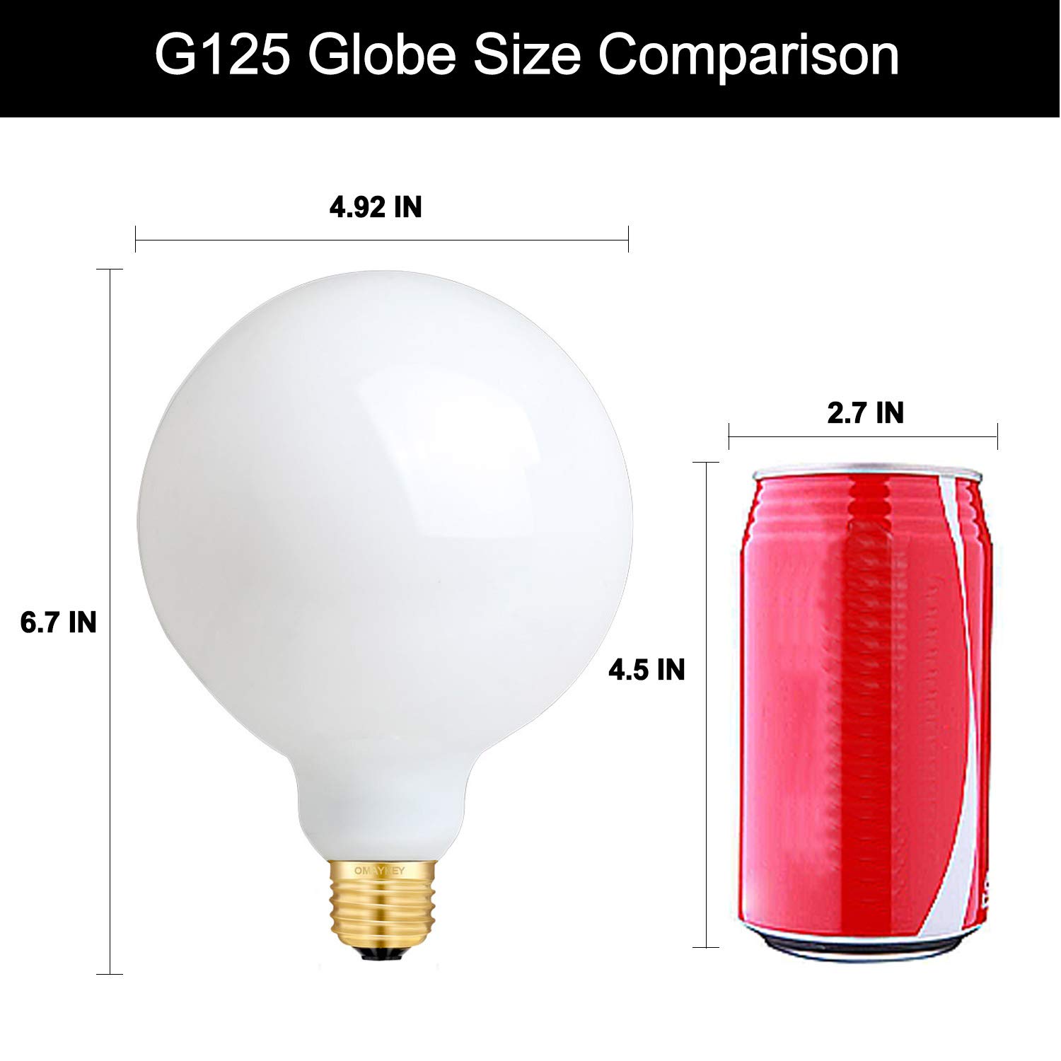 OMAYKEY 15W Dimmable Large LED Globe Bulb 100W Equivalent 1000 Lumens, 3000K Soft White E26 Medium Base, Vintage Edison G125 Large Globe Edison Style LED Filament Light Bulb, Deep Dimming Version