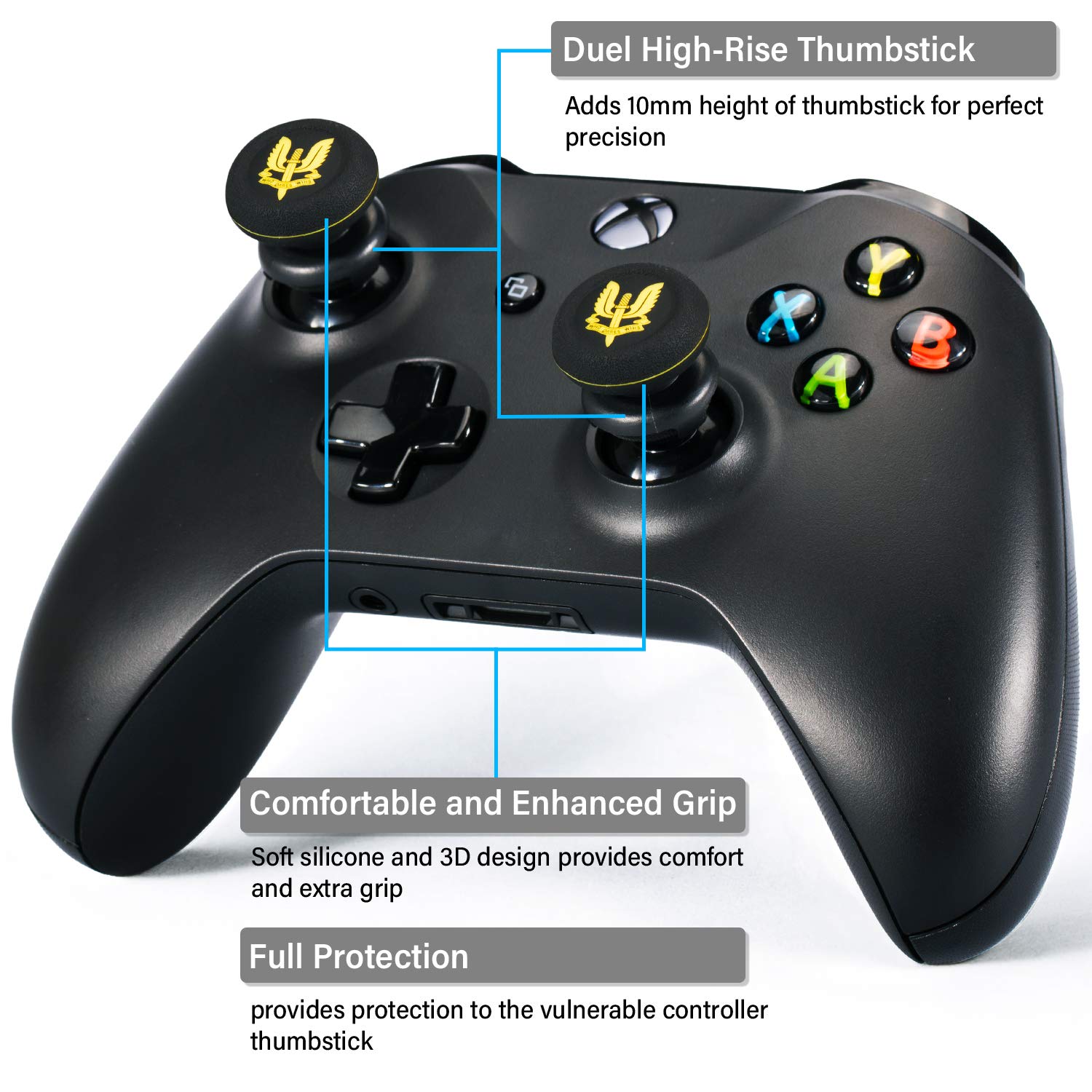 Playrealm FPS Thumbstick Extender & Printing Rubber Silicone Grip Cover 2 Sets for Xbox Series X/S & Xbox One Controller(SAS Who Dares Wins)