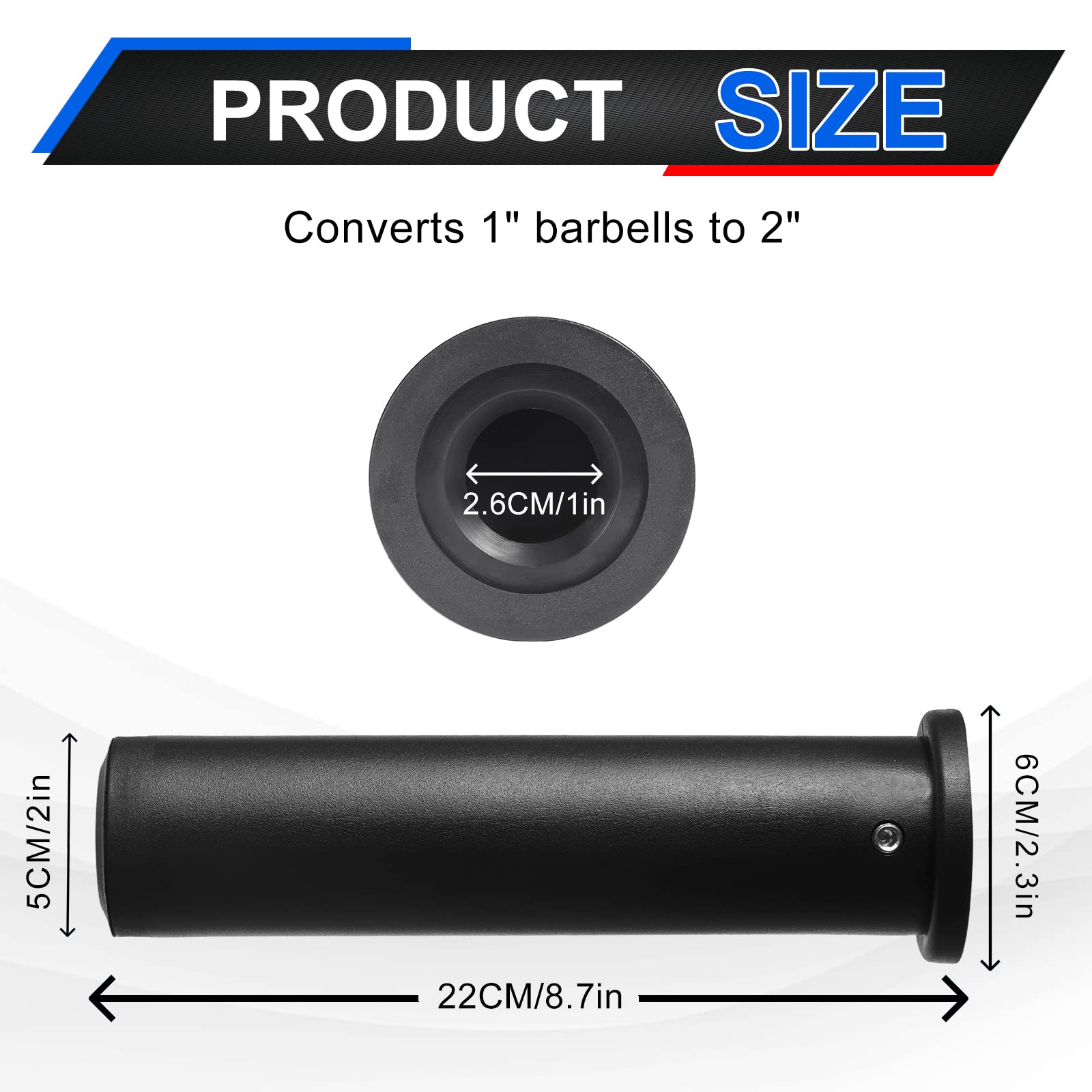 Olympic Adapter Sleeve (2 PCS), Converts 1" Standard Weight Plate Posts to 2" Olympic Weight Plate Posts, Suitable for 1" Standard Barbell Bars, Heavy Duty Nylon and Removable end Cap (2 Pcs)