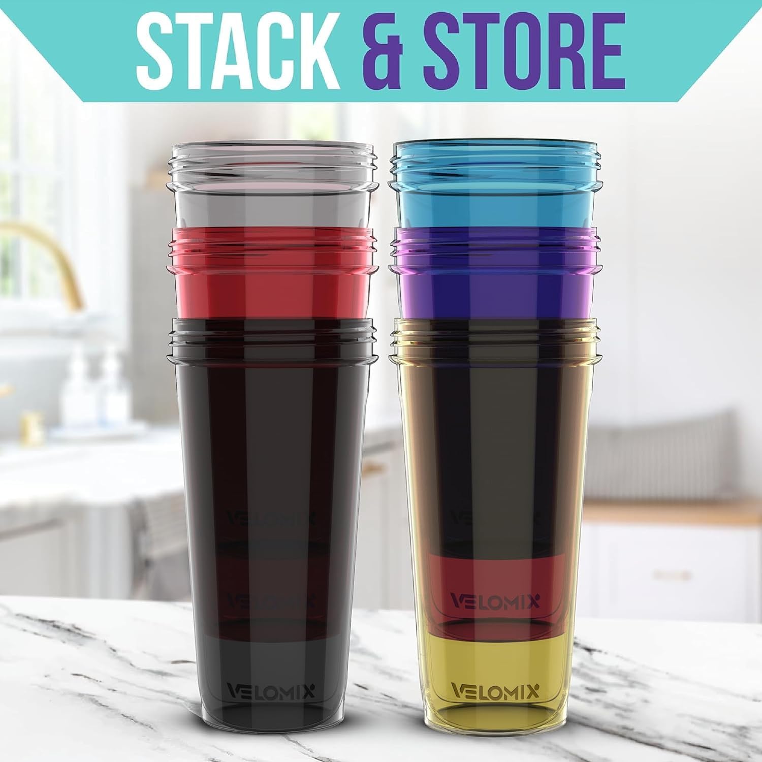 VELOMIX -6 PACK- 28 OZ Protein Shaker Bottles for Protein Mixes, Shaker Cups for Protein Shakes, Shaker Bottle Pack, Shakers for Protein Shakes, Shaker Cup, Protein Shake Bottles(28 OZ - 6PACK)