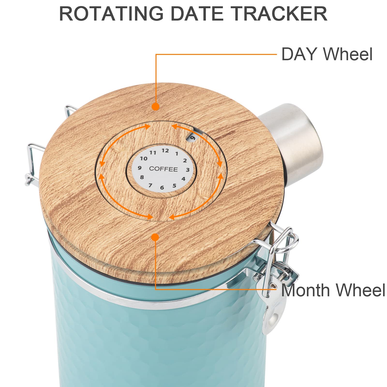 TEDSWAIT Coffee Canisters Airtight Coffee Bean Storage Container Kitchen Stainless Steel Food Storage Container with Scoop Date Tracker & CO2 Valve 61Fl Oz (Lake Blue)