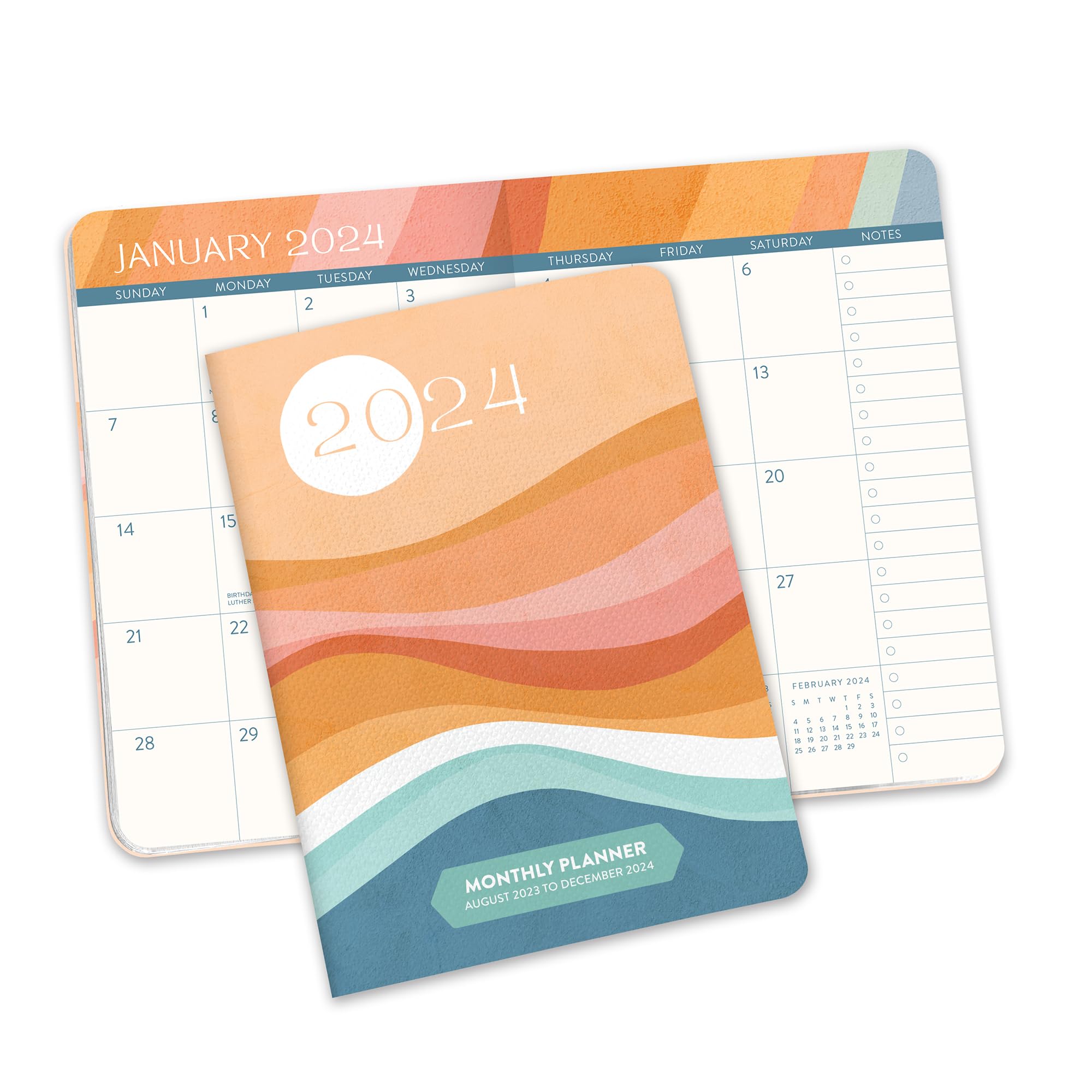 Orange Circle Studio Planner 2024, Weekly & Monthly Calendar, To Do List Notepad, Appointment Book, Budget & Goal Tracker, Small Pocket 17-Month Agenda for School/Work, Rainbow Waves