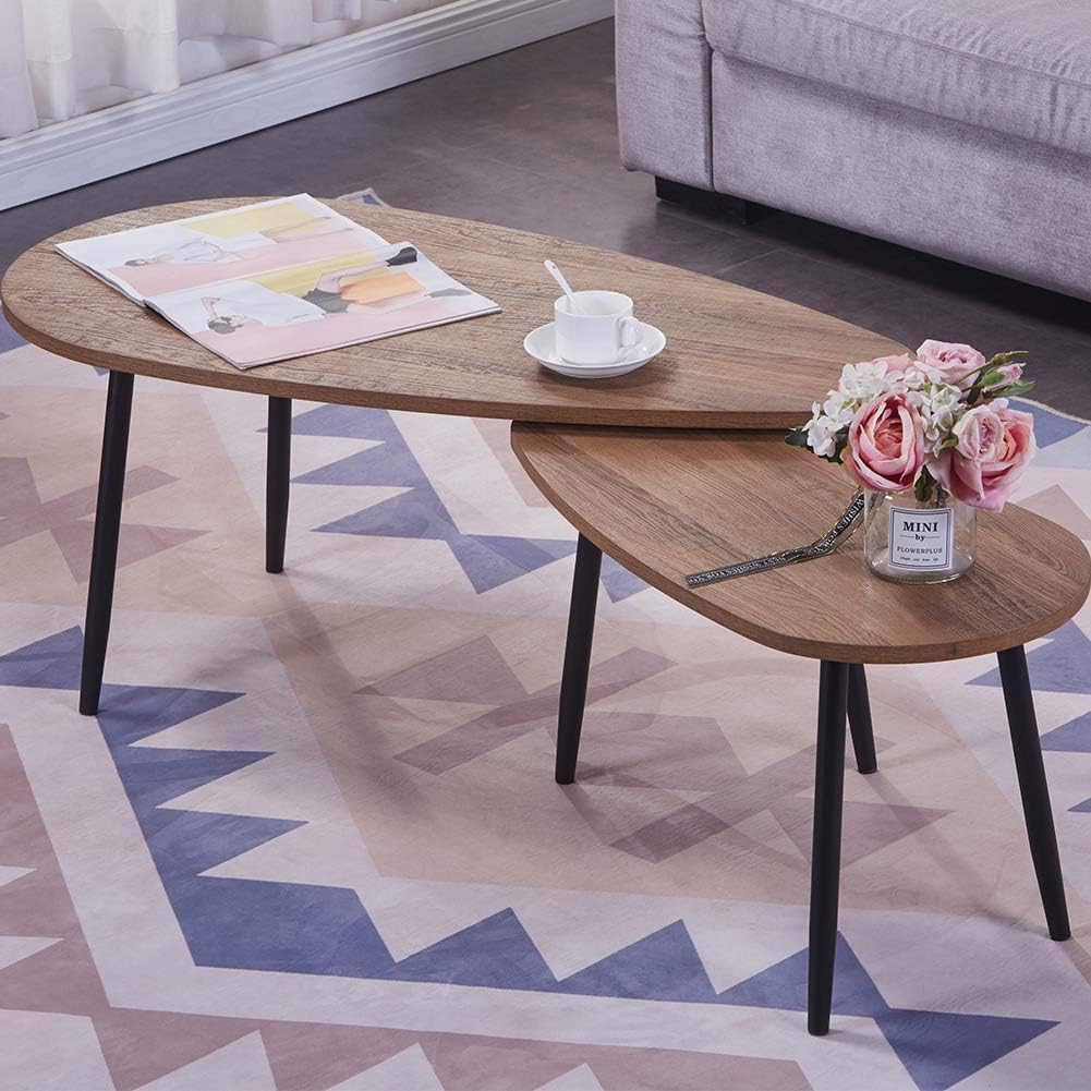 NIERN Nesting Coffee Table Set of 2, Wood Stacking Sofa Side Table for Living Room Office (Deep)