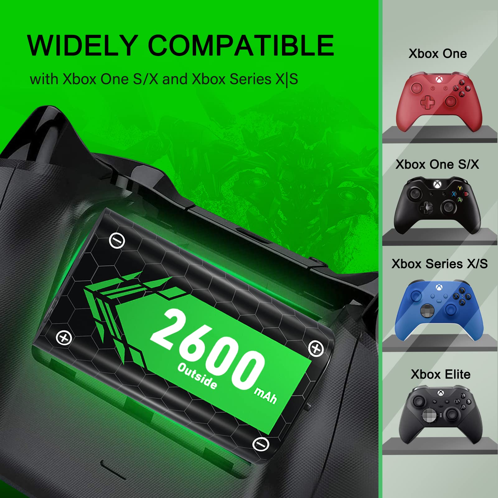 TUNROP Rechargeable Battery Packs for Xbox One Controller,4x2600mAh Xbox one Rechargeable Battery Packs, Rechargeable Batteries with Charging Dock for Xbox One/S/X/Xbox Series/S/X