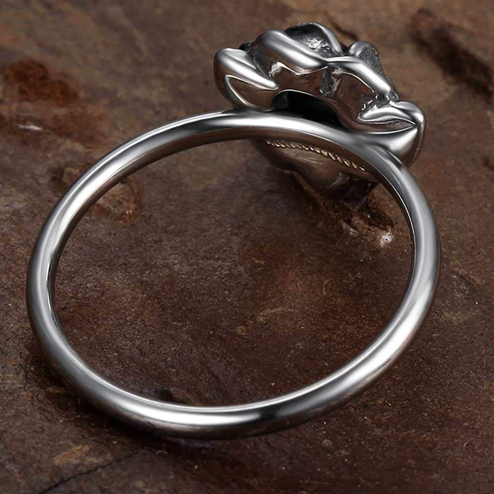 Retro Vintage Stainless Steel Rose Flower Cubic Zircon Statement Promise Anniversary Ring (Black, 7)