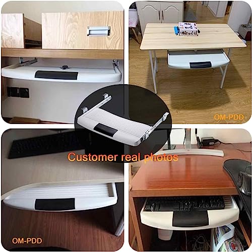 OM-PDD Keyboard Tray Under Desk Pull Out White, Under Desk Keyboard Tray Sliding Extra Wide, Quiet and Smooth, Abs Material, Environmental Protection and Safety, Strong Load-Bearing