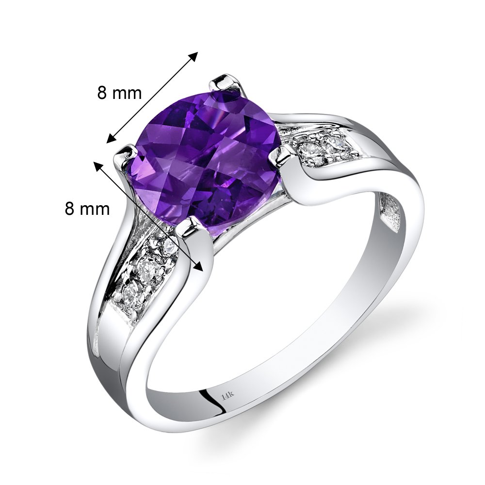 PEORA Amethyst and Diamond Cathedral Ring for Women 14K White Gold, Natural Gemstone Birthstone, 1.75 Carats Round Shape 8mm, Size 7