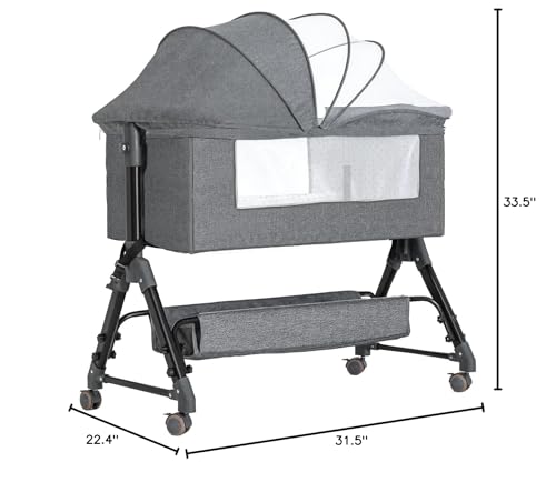 NEPDOF Baby Bassinet Bedside Sleeper Bedside Easy Folding Portable Bassinet 3 in 1 Baby Bed with Adjustable Height,Breathable Net,Large Storage Basket and Mosquito net