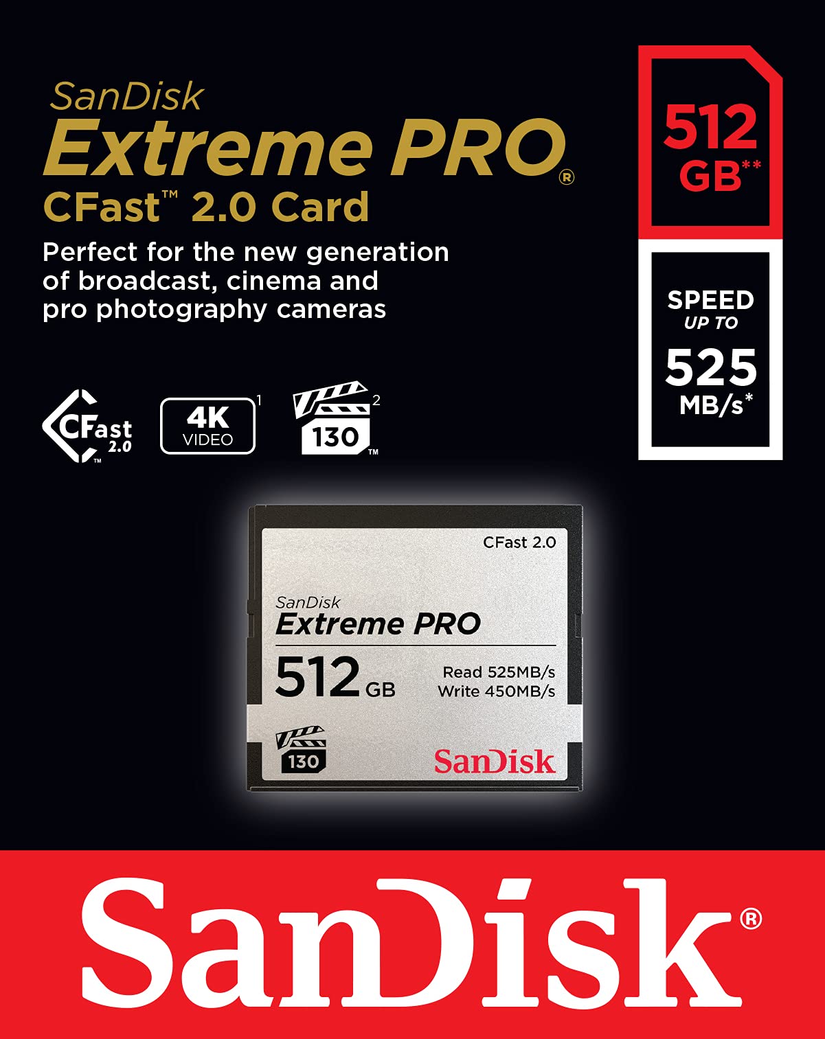 SanDisk 512GB Extreme PRO CFast 2.0 Memory Card - SDCFSP-512G-G46D