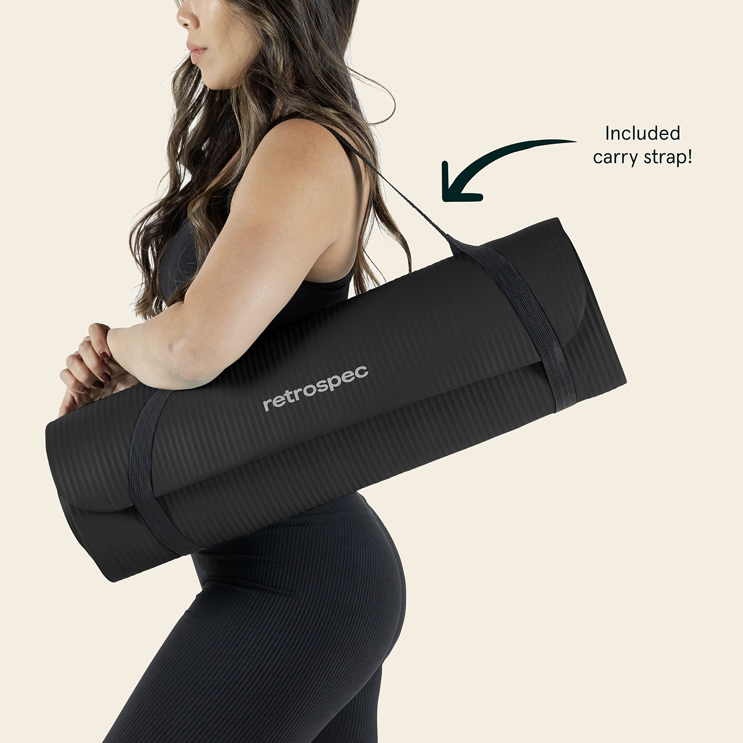 Retrospec Solana Yoga Mat Thick w/ Nylon Strap for Men & Women, 1/2 inch, Fossil Gray