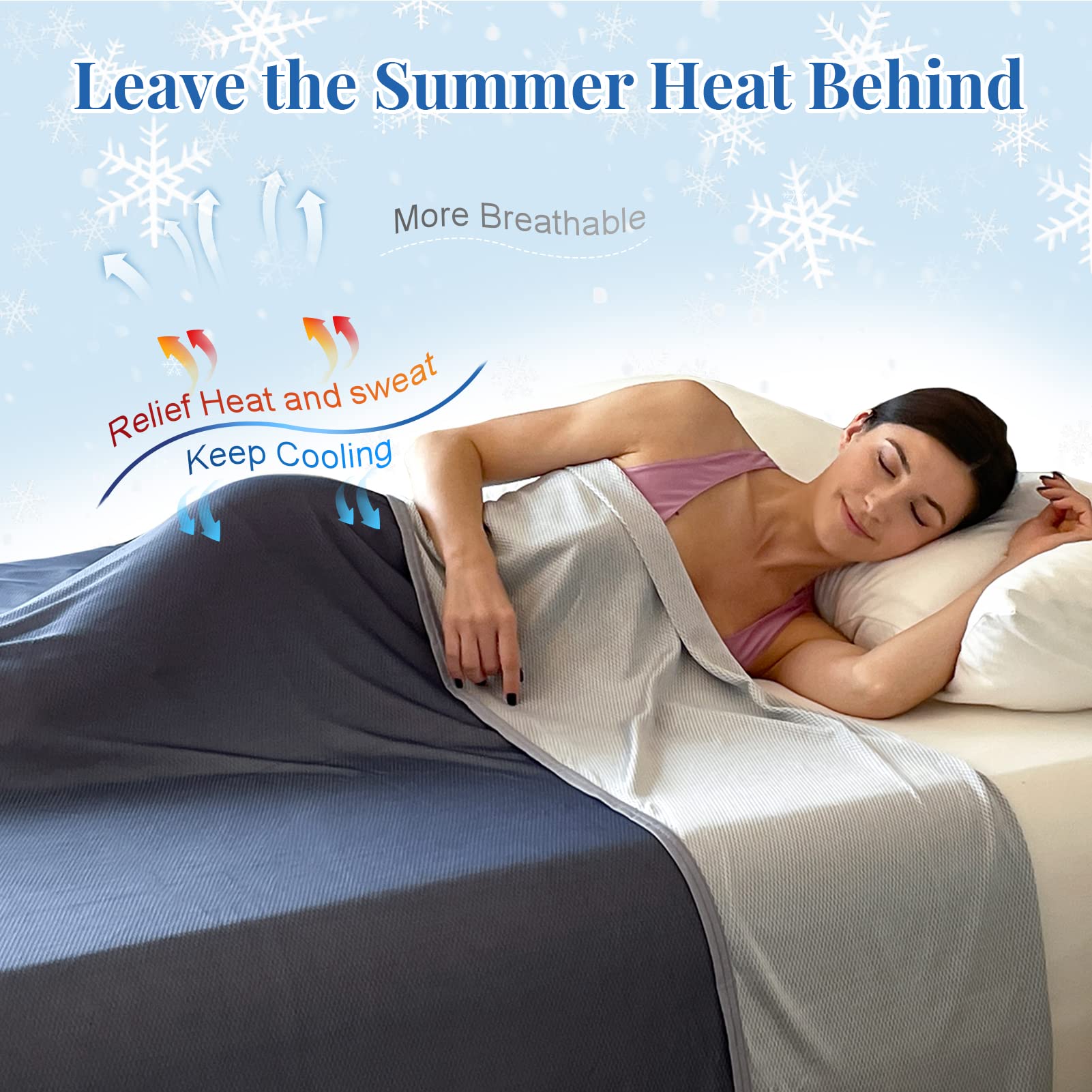 OMERAI Cooling Blanket for Hot Sleepers Breathable Cool Blanket Twin, Thin Summer Blanket Ultra Cooling Blankets for Night Sweats Soft Cooling Throw Blanket for Hot Flashes, 60"x80" Grey&Navy Blue