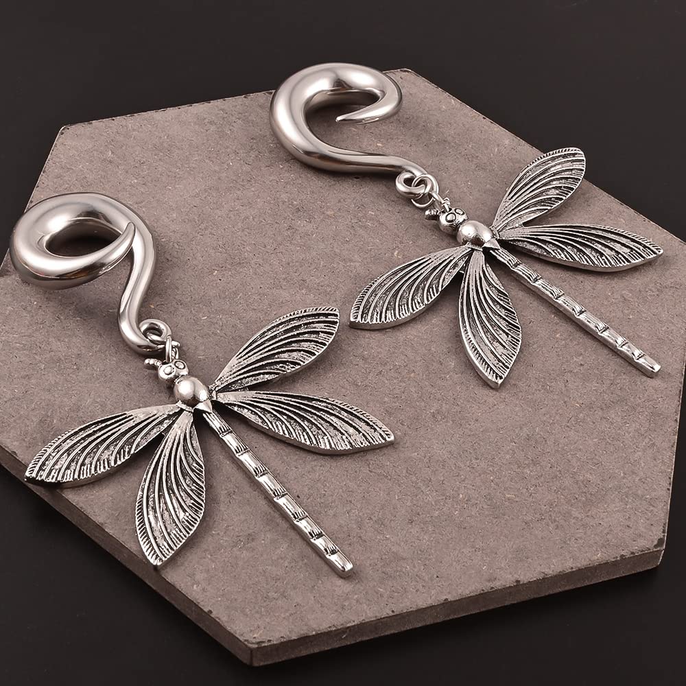 Vankula Dragonfly Pendant Hypoallergenic Stainless Steel 0g 2g Plugs Ear Gauges Tunnels Piercing Expander Stretchers Hook Body Jewelry