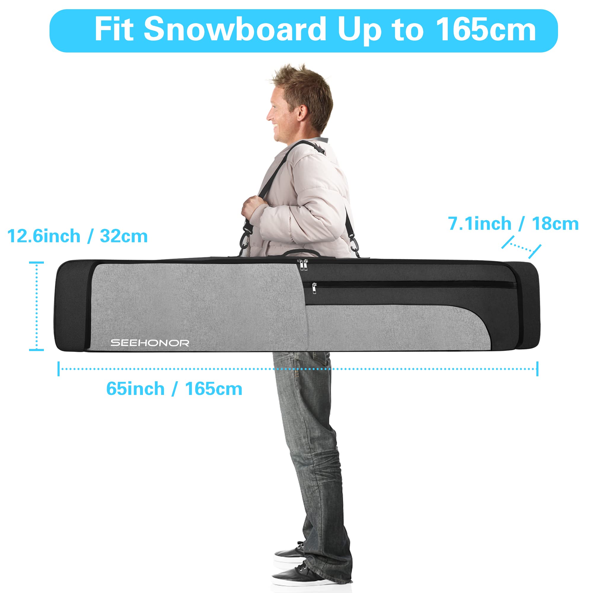 SEEHONOR Padded Snowboard Bag Store Transport Snowboard/Skis, Perfect Ski Bag for Air Travel