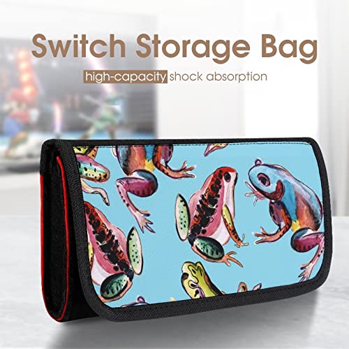 Watercolor Frogs Carrying Case Storage Holder Bag Printed Handbag for Switch Console Game and Slots Cards Accessories