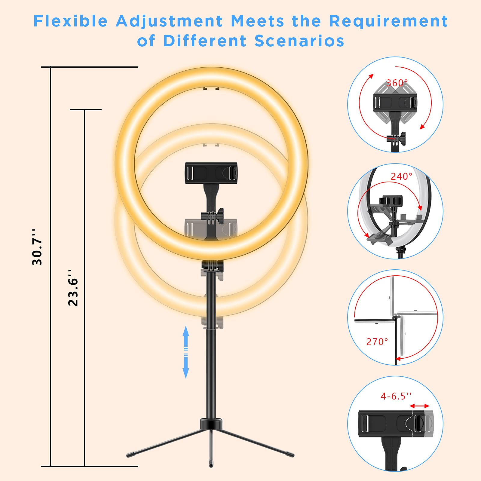 SEENDA 12'' Selfie Ring with 30'' Tripod Stand and Phone Holder, 3000K-5600K Large Circle Light with Bluetooth Remote for Photography/YouTube Video/Self-Portrait Shooting/Live-Stream