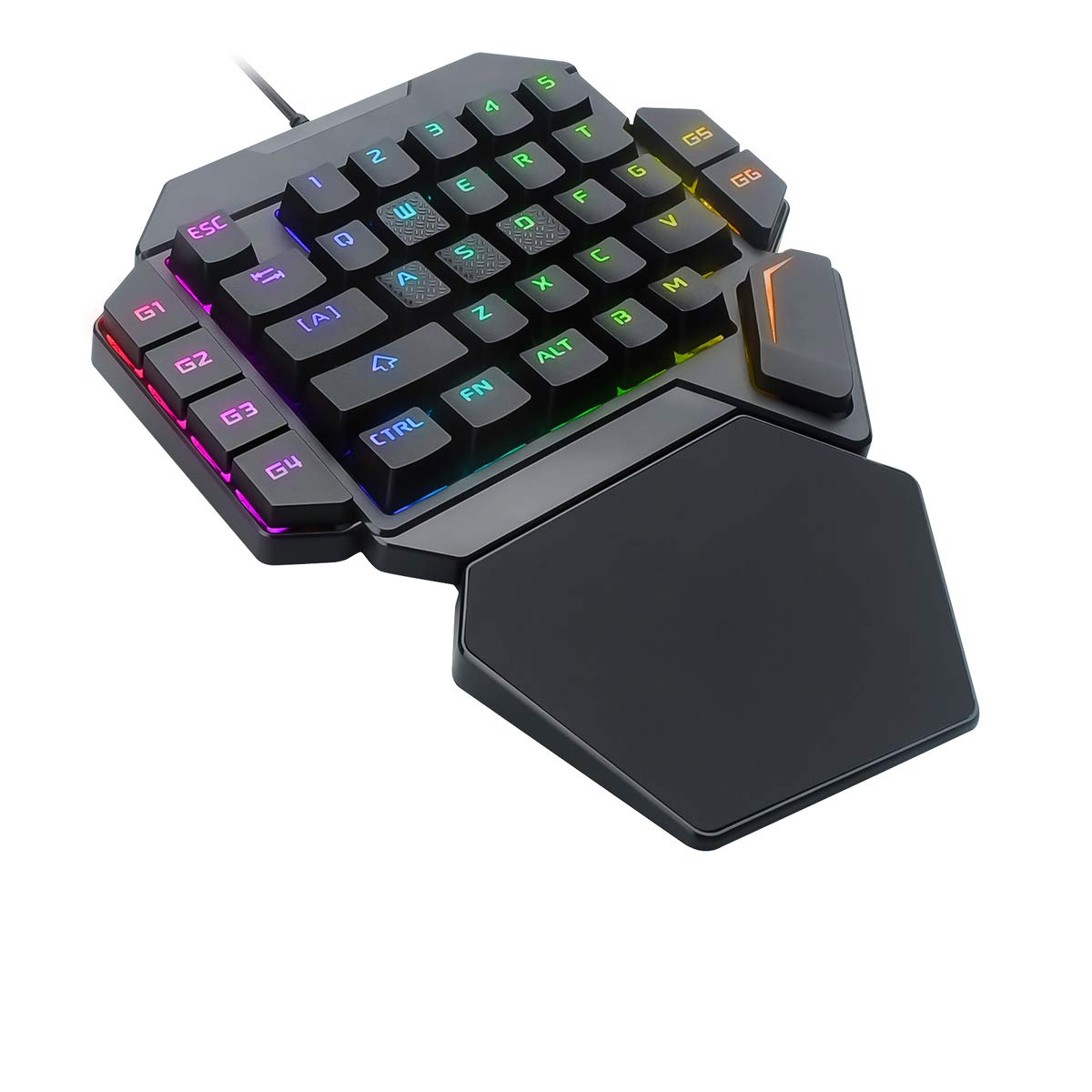 One Handed RGB Mechanical Keyboard, Jhua Ergonomic Half Gaming Keyboard 35 Keys with Rainbow Backlit Keyboard Wired Gaming Keypad Mini USB Keyboard Single Hand Game Controller for PC PS4 LOL Xbox Game