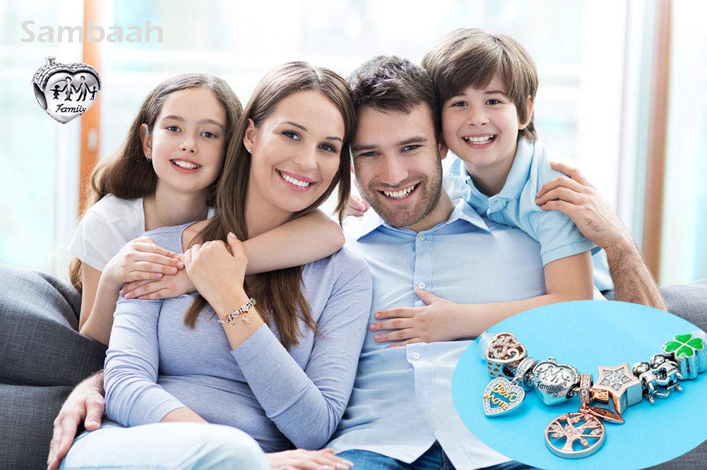 Sambaah Family Charm Sterling Silver Heart Shape House Charm Love Makes a Family Home Charm for Bracelets