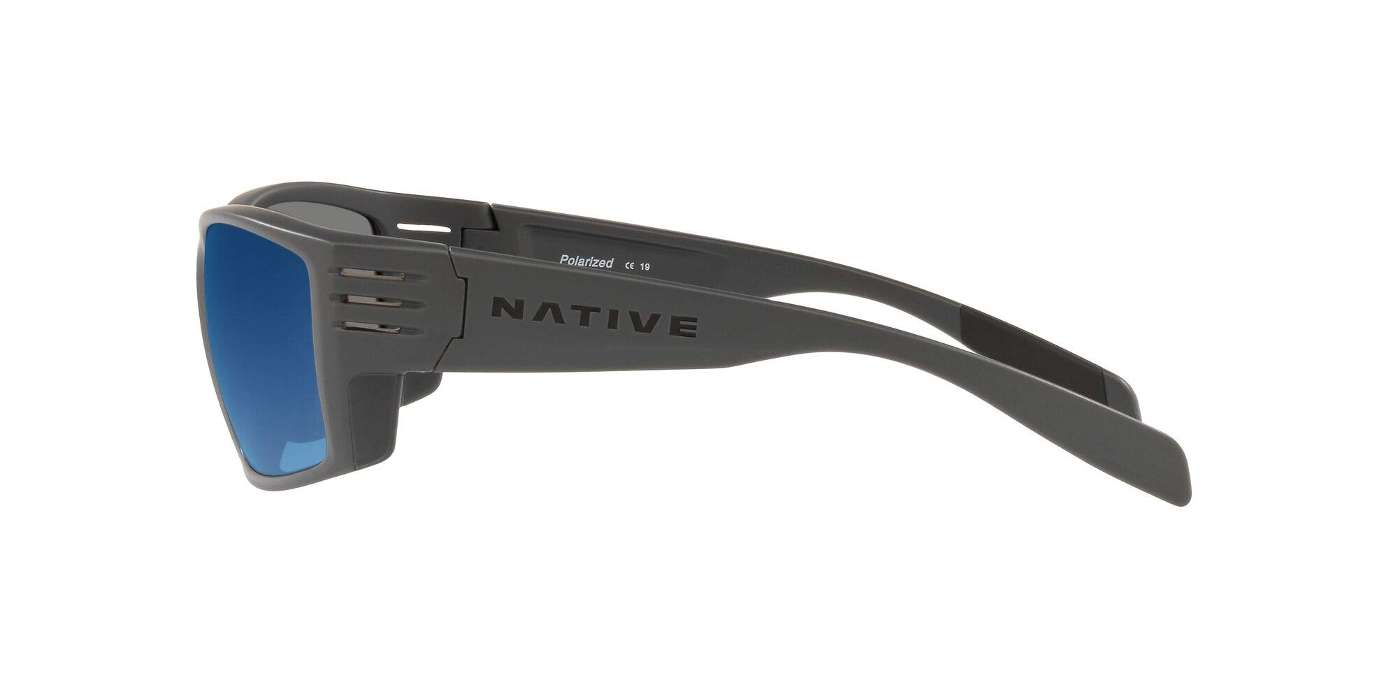 Native Eyewear Raghorn Polarized Rectangular Sunglasses, Granite/Blue Reflex, 61 mm