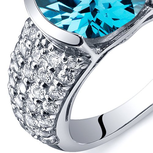 PEORA Bezel Set Large 4.00 Carats Swiss Blue Topaz Ring in Sterling Silver Size 5