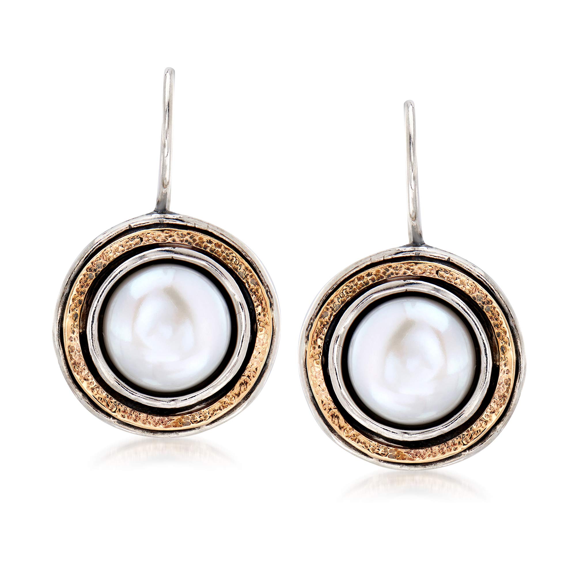 Ross-Simons 9.5-10mm Cultured Pearl Drop Earrings in Sterling Silver and 14kt Yellow Gold