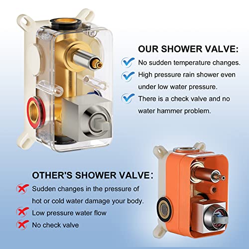 NERDON Shower System, 12 Inch Brushed Nickel Luxury Rain Shower Head with Handheld Combo Set, Wall Mounted High Pressure Dual Shower Head System, Bathroom Shower Faucet set with Valve Body and Trim