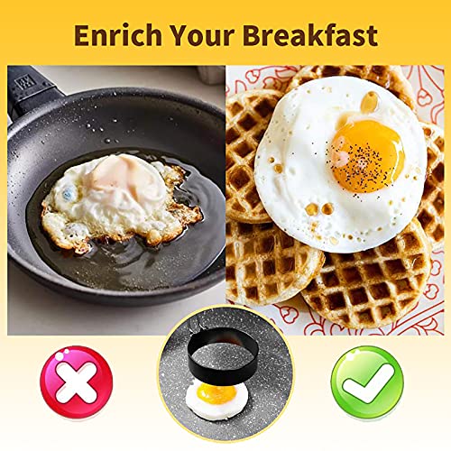 UPJAYEEK Non Stick Egg Rings for Frying Eggs and Omelet, Heightened Stainless Steel Fried Egg Shaping Maker Mold, for Pancake Breakfast Sandwiches, Egg Mcmuffin Ring - 2 Pack (Oil Brush Included)