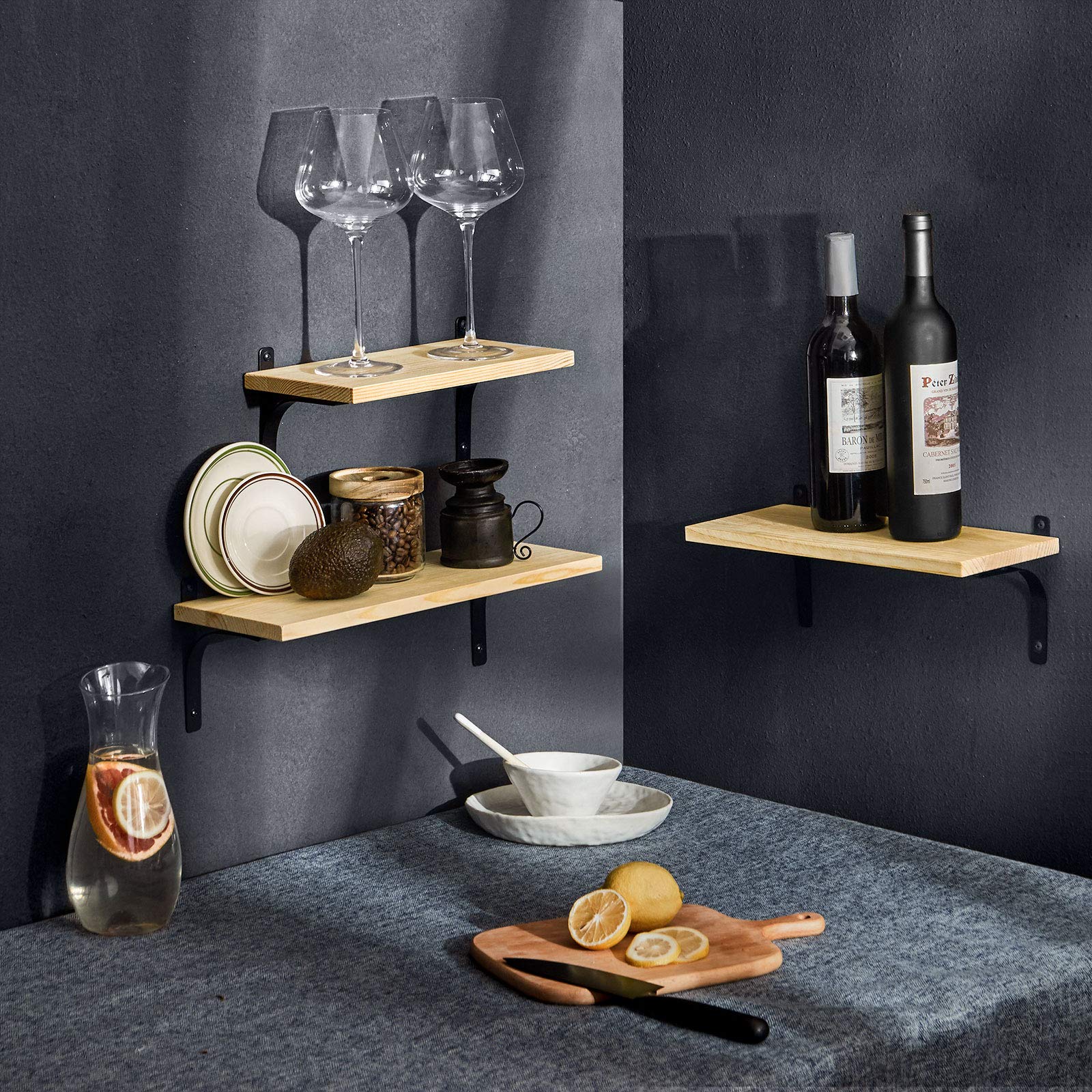 Ophanie Floating Shelves Wall Mounted, Rustic Wood Wall Storage Shelves for Bedroom, Living Room, Bathroom, Kitchen, Office, Set of 3