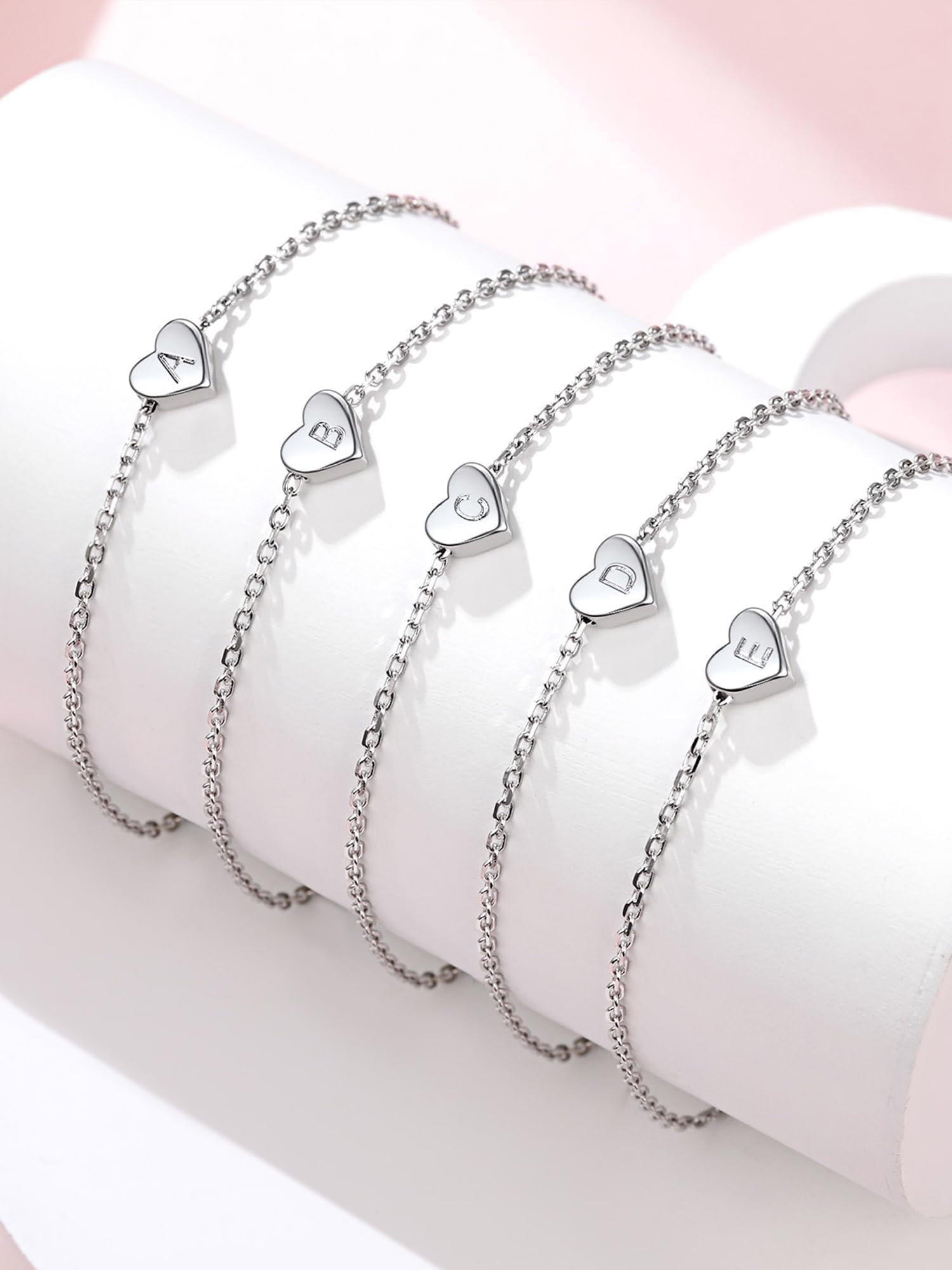 Sterling Silver Heart Letter A Bracelets Silver Initial 18K White Gold Plated Bracelet Initial Charm Women Bracelet Jewelry