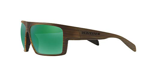 Native Eyewear Eldo Rectangular Sunglasses, Wood/Black/Green Reflex Polarized, 62 mm