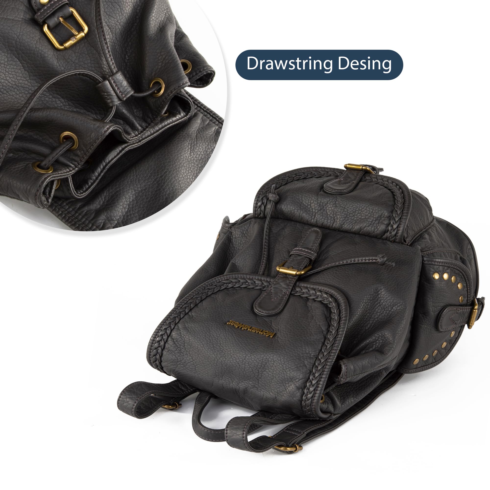 Montana West Rivet Vegan Leather Backpack for Women, Casual Daypack Shoulder Bag Purse with Hook for Travel MWC-191BK