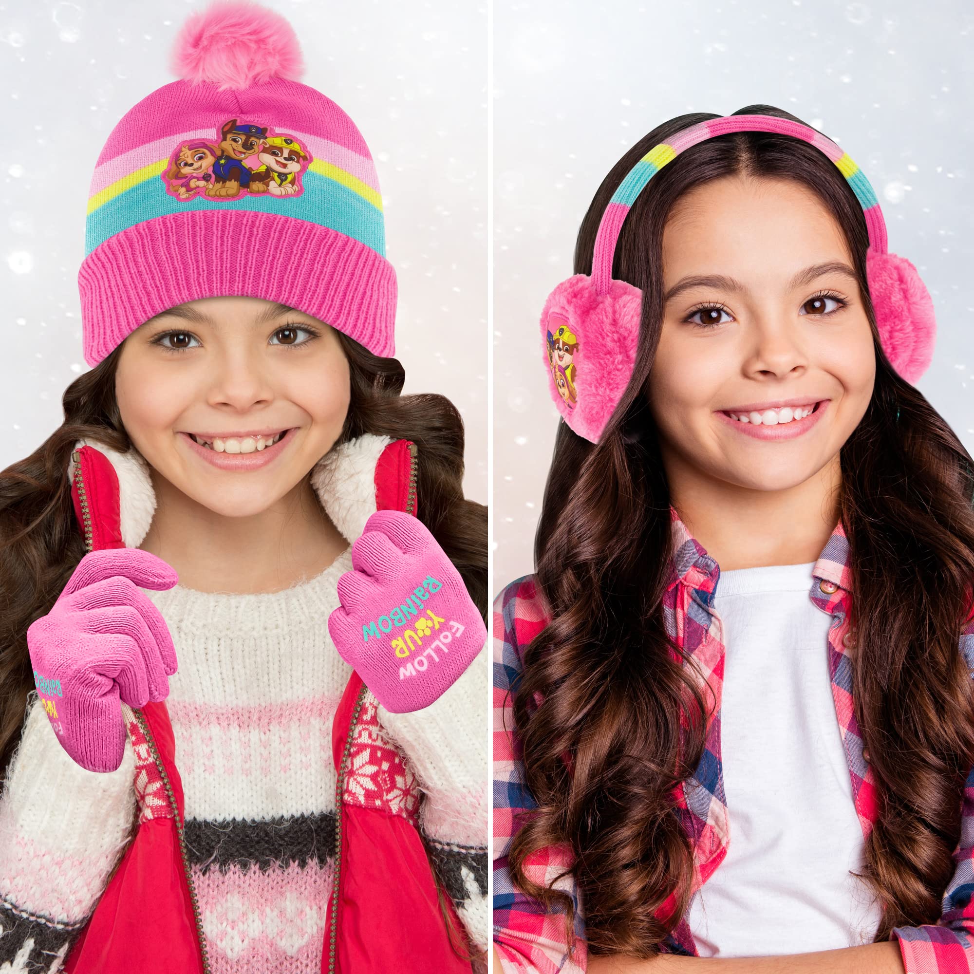 Nickelodeon Girls' Winter Hat Earmuffs and Kids Gloves Set, Paw Patrol for Age 4-7
