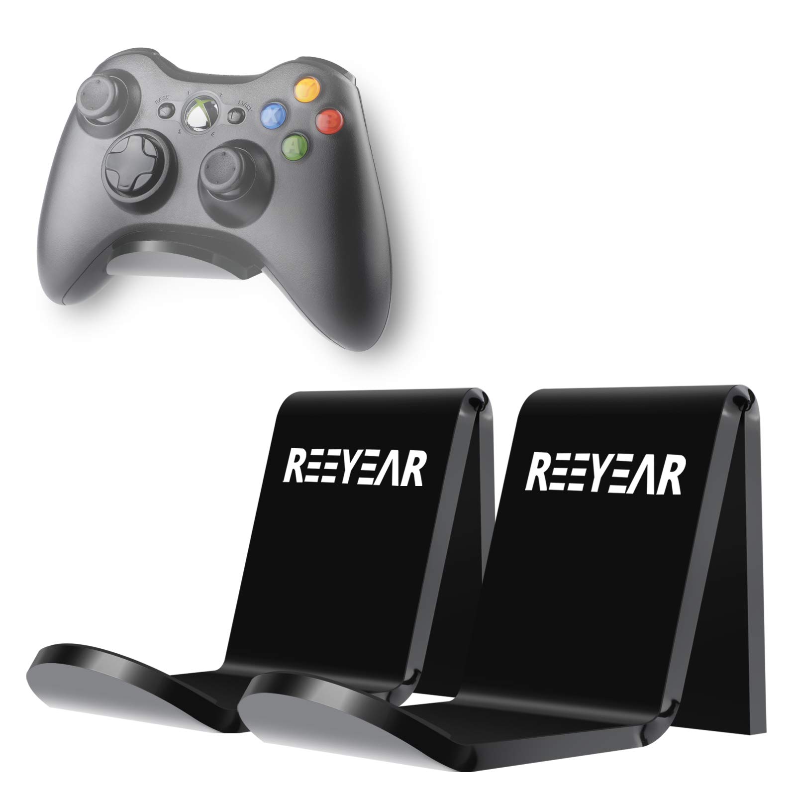 REEYEAR Video Game Controller Wall Mount Holder for Universal PS5 PS4 Xbox One S/Steam/Nintendo Switch/PC Video, No Drilling Stick on Stand Hanger for Gaming Controllers Headphone 2 Pcs Black
