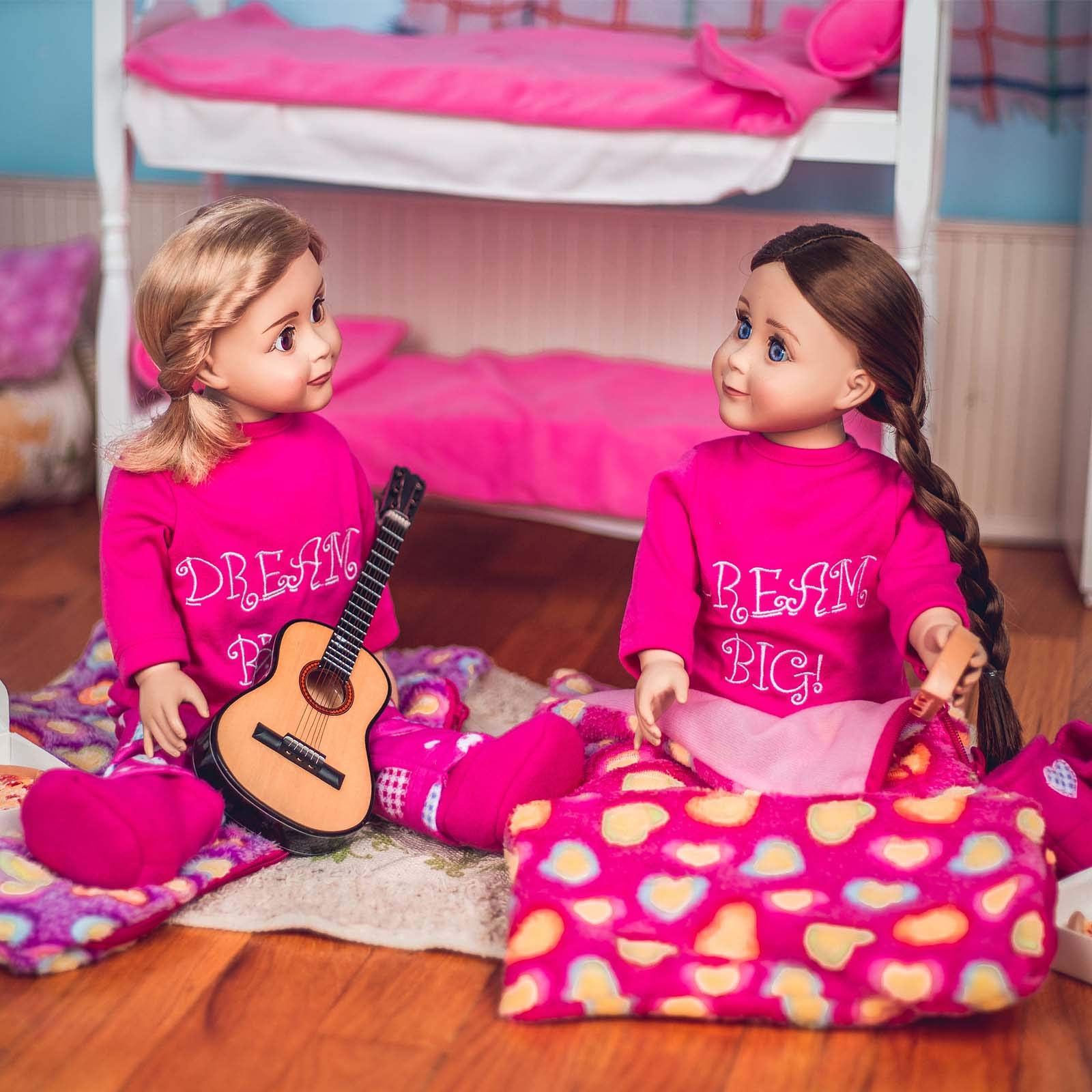 The Queen's Treasures 18 Inch Doll Accessories, Set of 2 Soft Sleeping Bag Bedding (1 Pink and 1 Purple), Compatible with American Girl